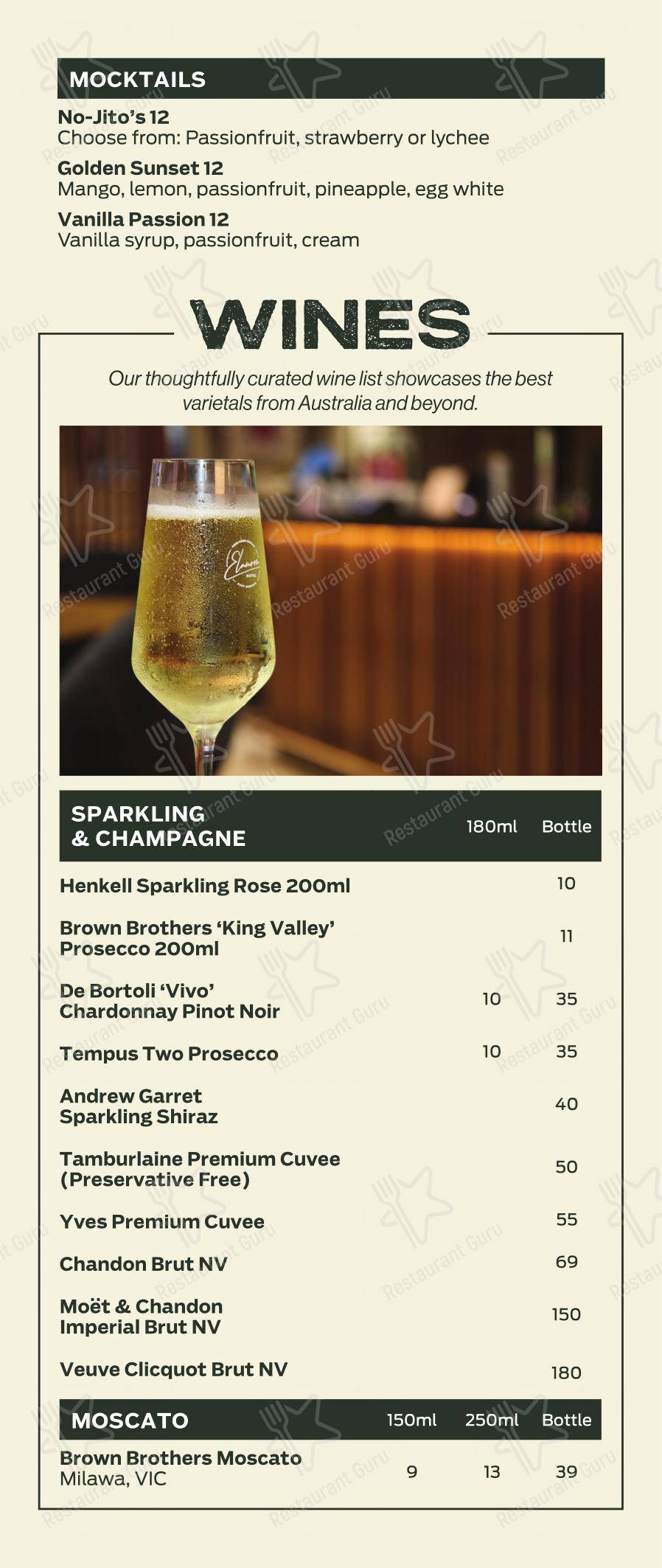 Menu at Elanora Hotel East Gosford pub & bar, East Gosford