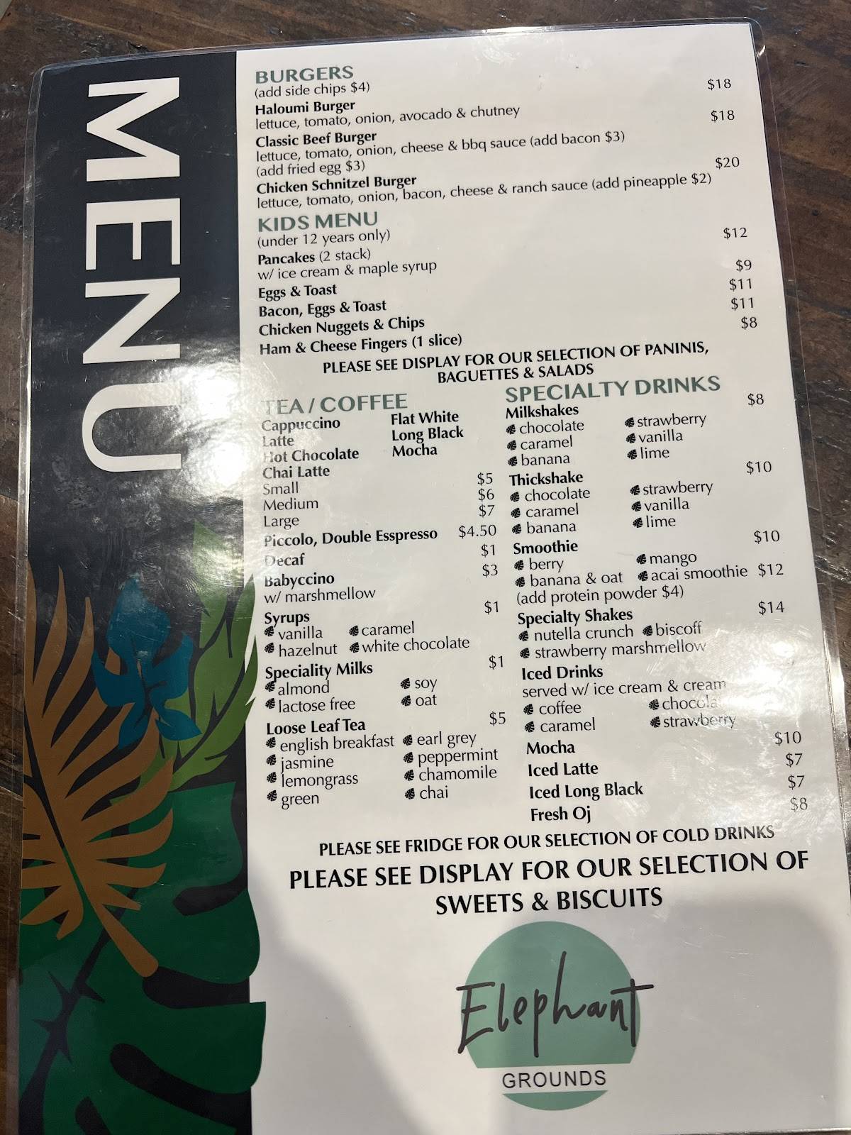 Menu at Elephant Grounds Cafe, Robina