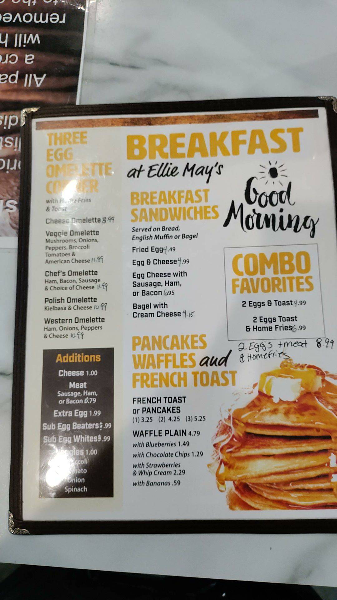 Menu at Ellie May’s Diner restaurant, East Syracuse