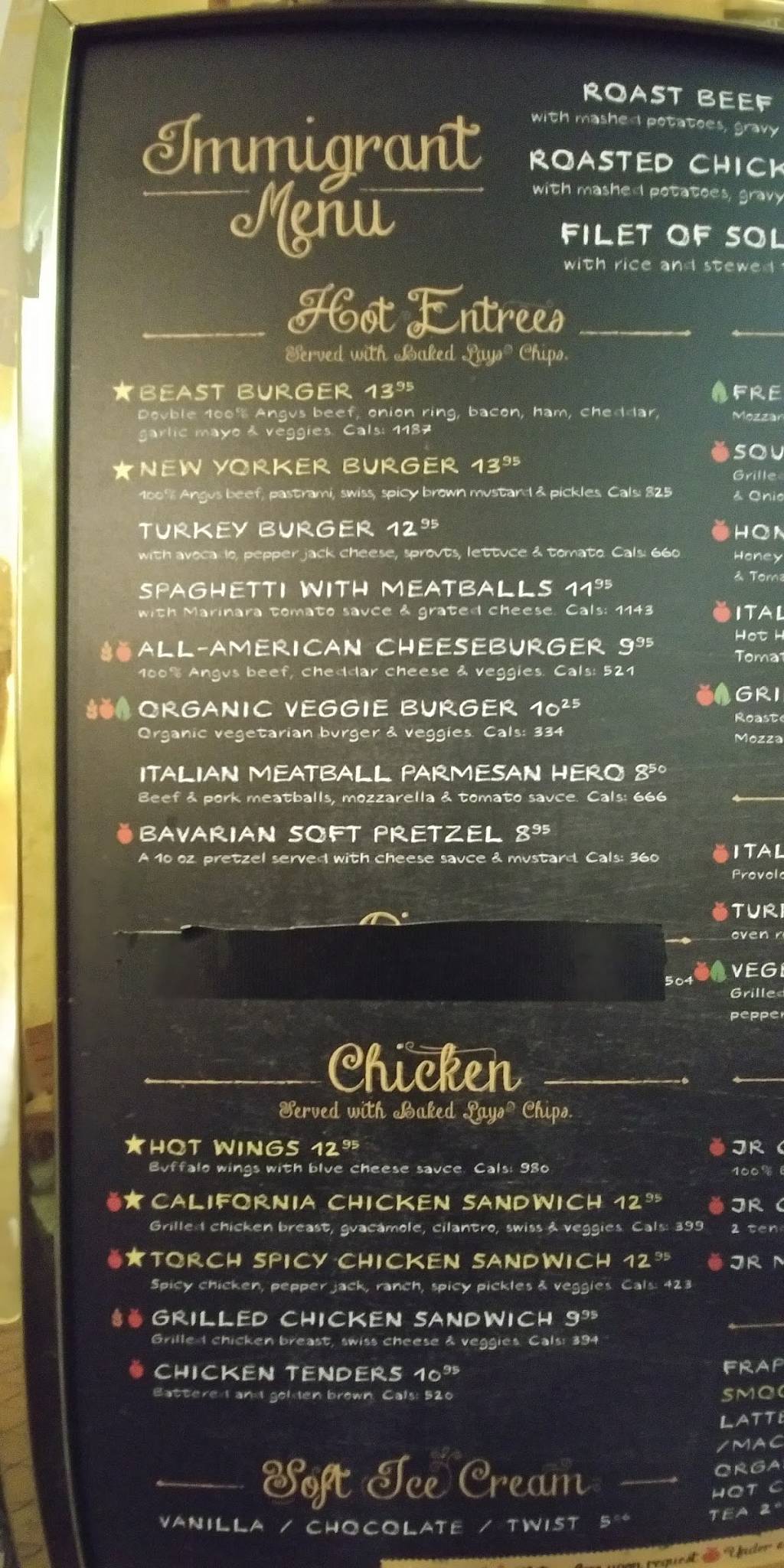 Menu at Ellis Island Cafe, New York City, Ellis Island