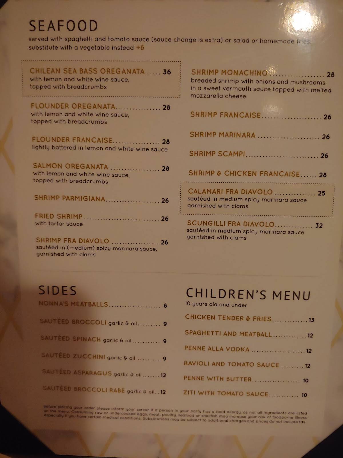 Menu at Cara Mia Restaurant, Floral Park