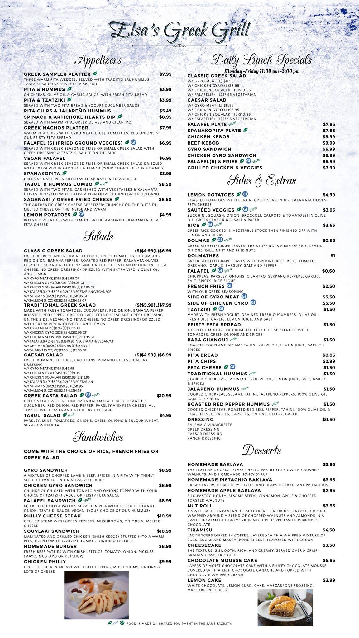 Menu at Elsa's Greek Grill restaurant, Beaumont