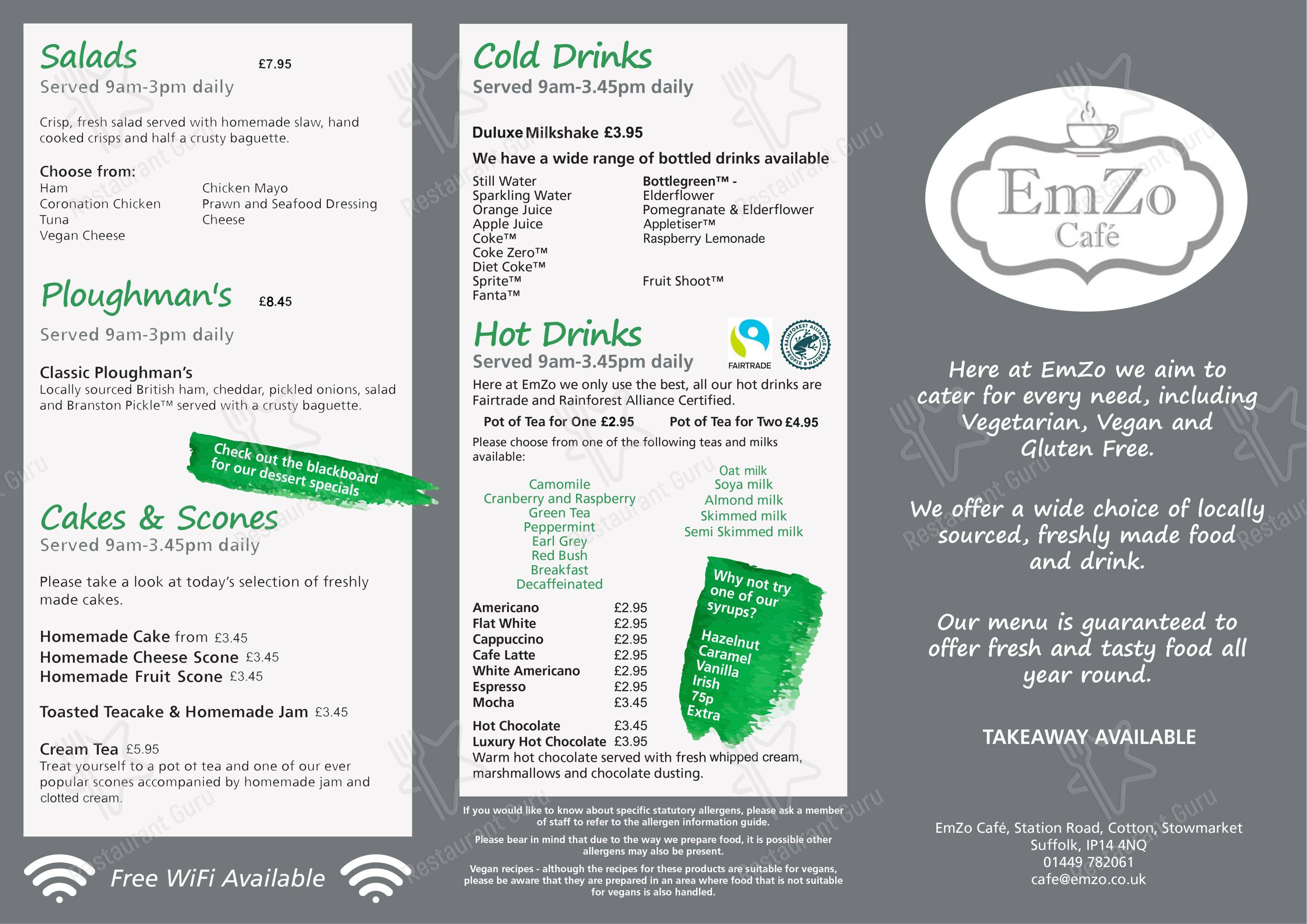 Menu at EmZo Gift, Home And Café restaurant, Bacton