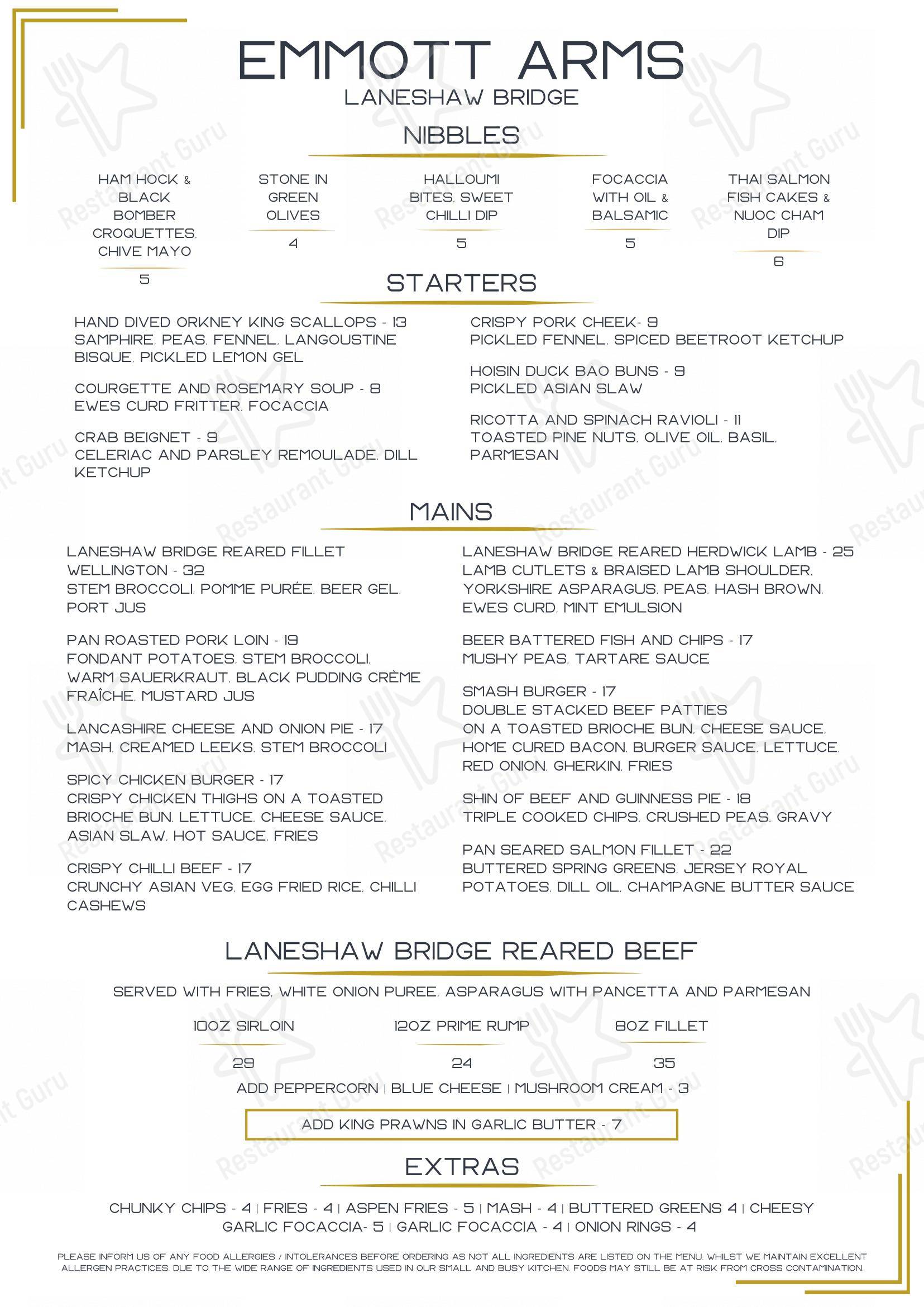 Menu at Emmott Arms pub & bar, Colne, Emmott Arms