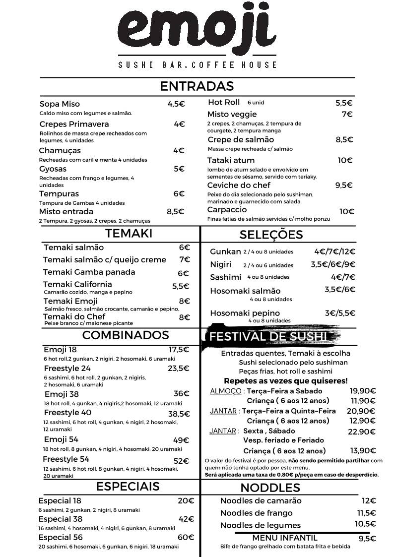 Menu em Emoji Sushi Bar, Rio Tinto