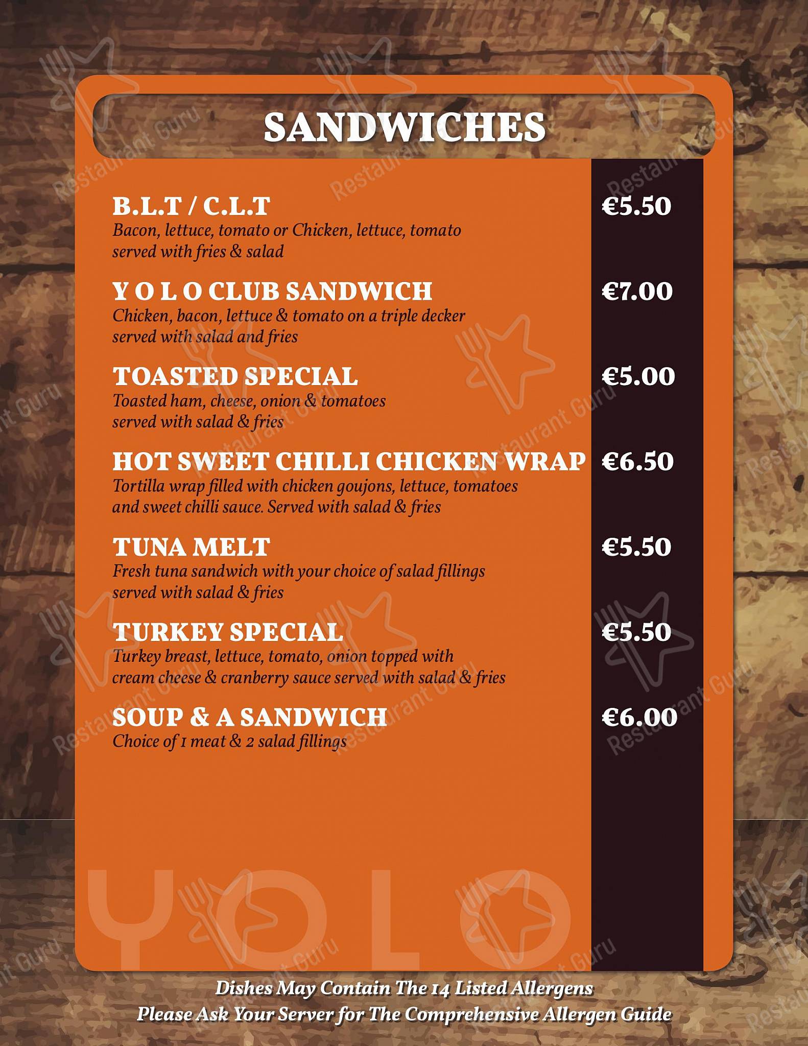 Menu at Abbey Bar and Restaurant, Ennis
