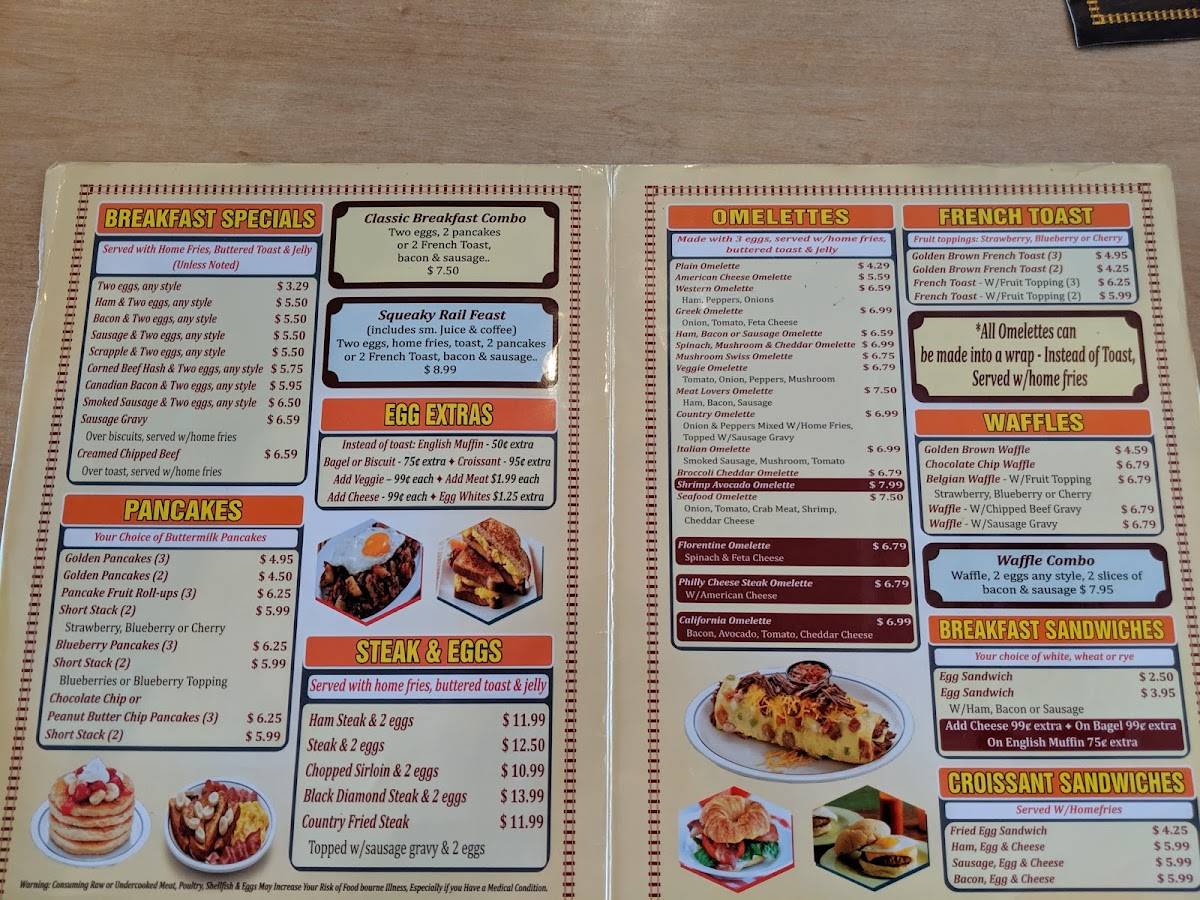 Menu at Squeaky Rail Diner restaurant, Enola, 505 N Enola Rd