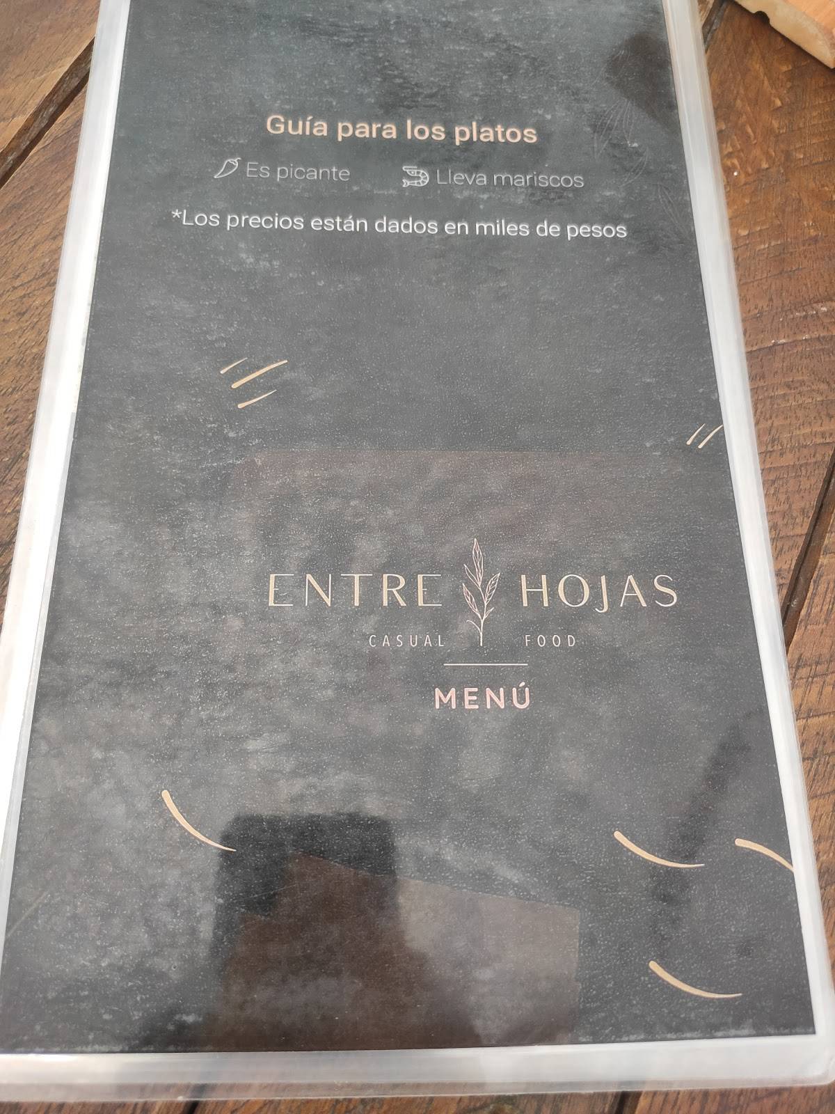Carta del restaurante Entre Hojas, Colombia, Cra. 70 #1-146