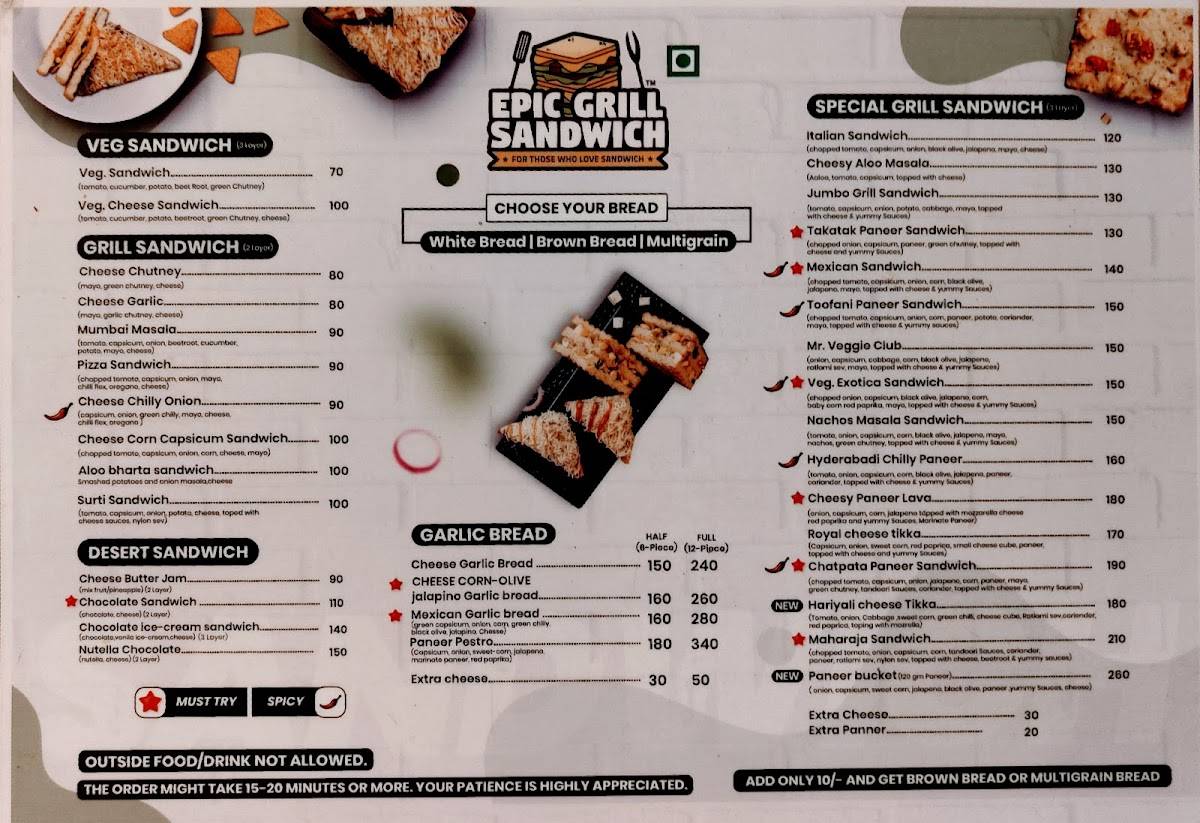 Menu at Epic grill sandwich (cafe), Anand