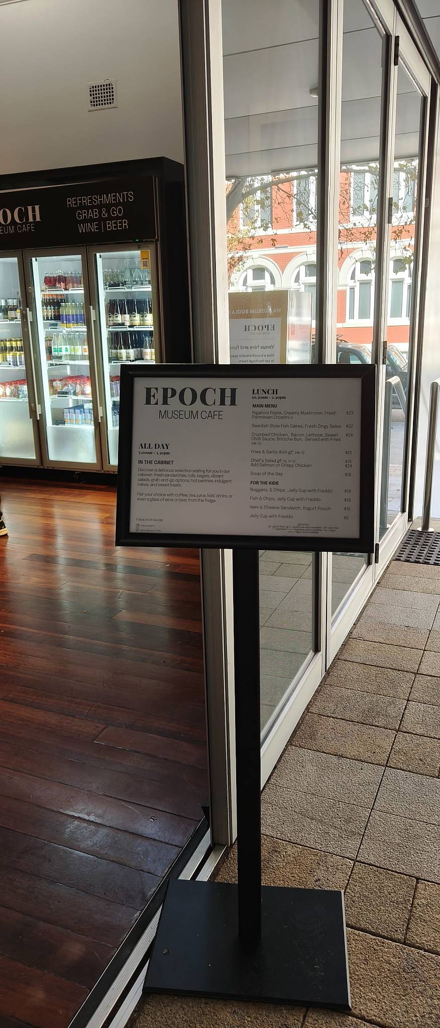 Menu at Epoch Cafe, Perth