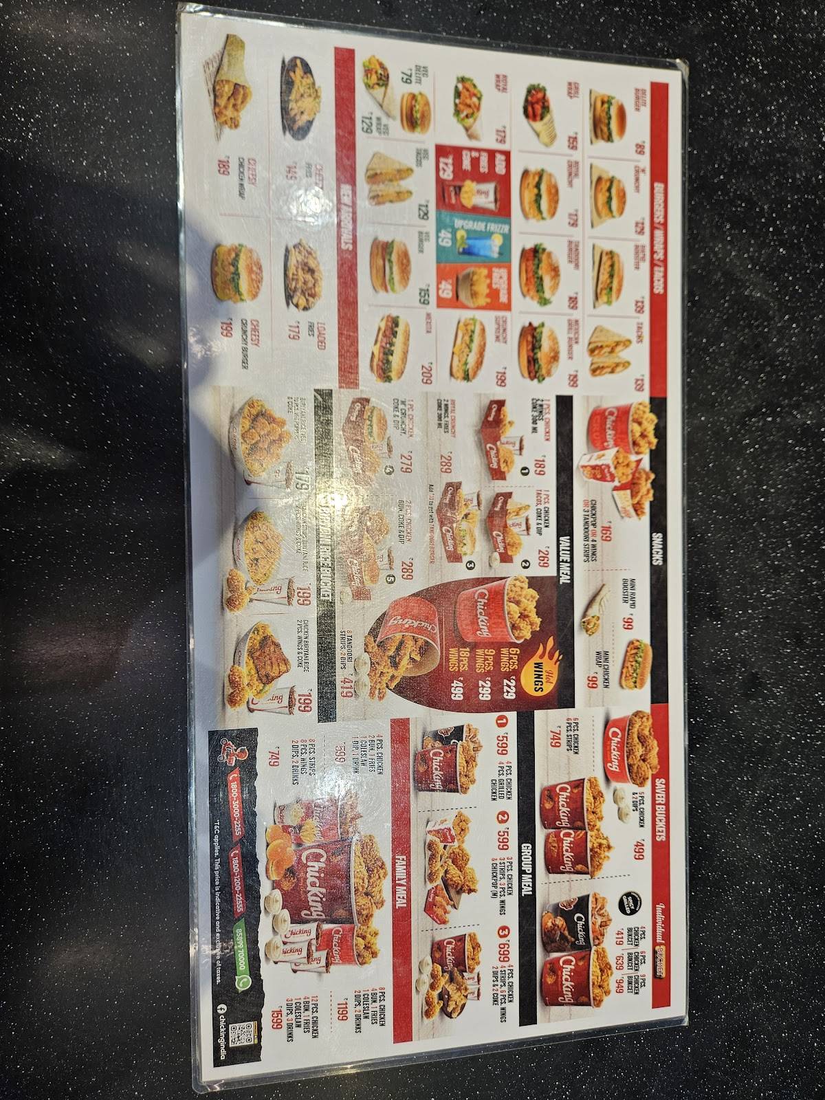 Menu at Chicking, Erattupetta