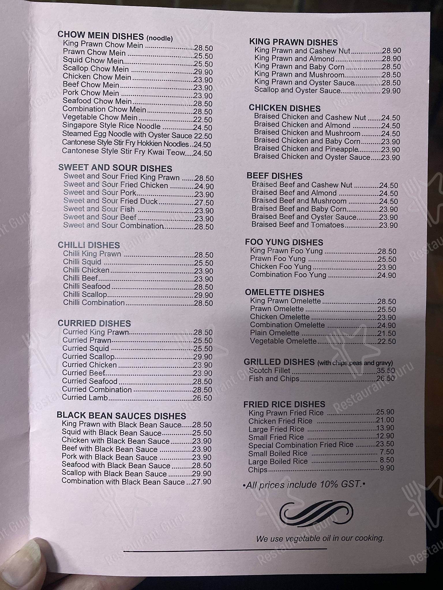 Menu at Golden Orient Chinese Restaurant, Esperance