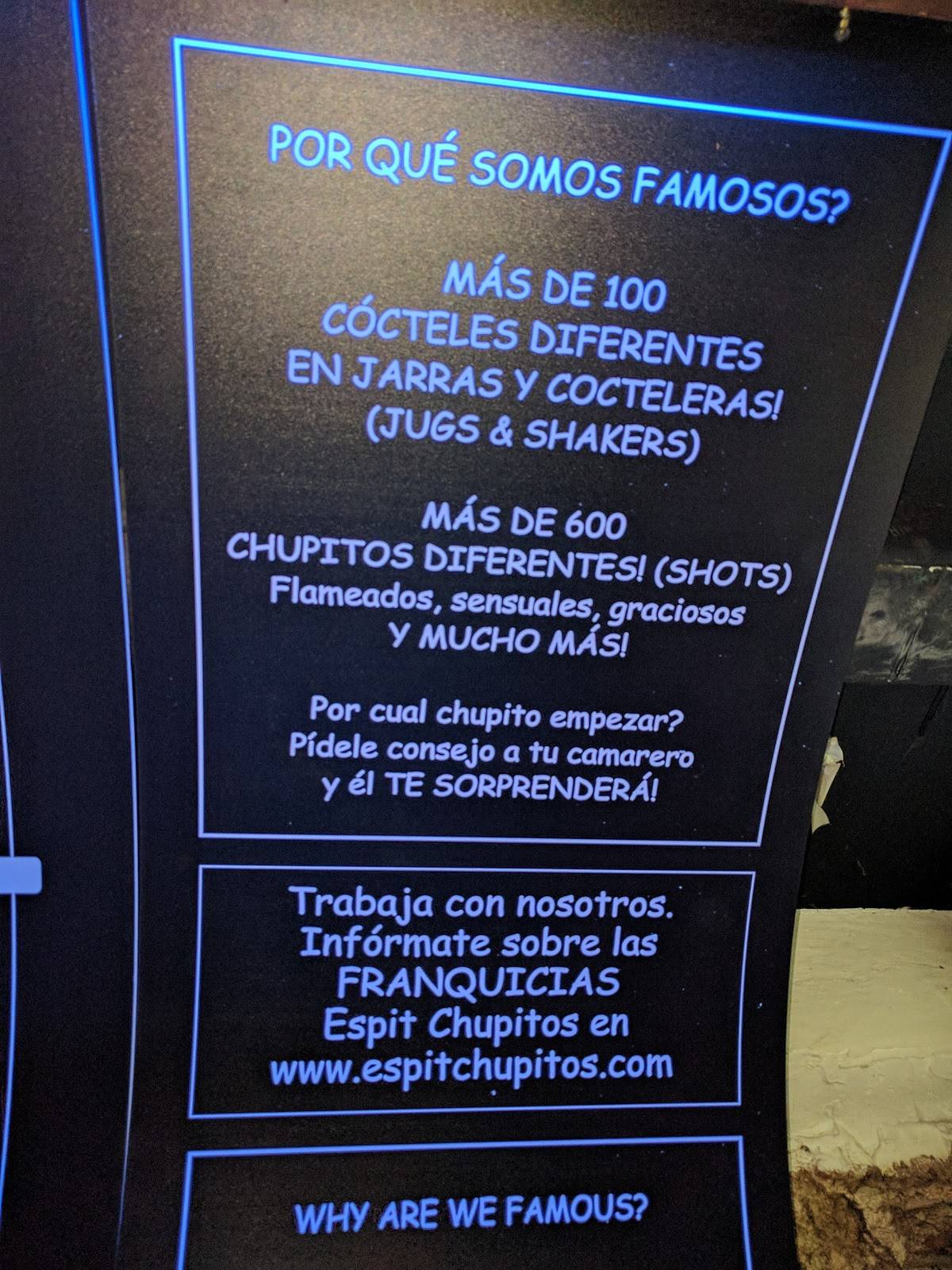 Menu at Espit Chupitos pub & bar, Barcelona, Pg. de Colom