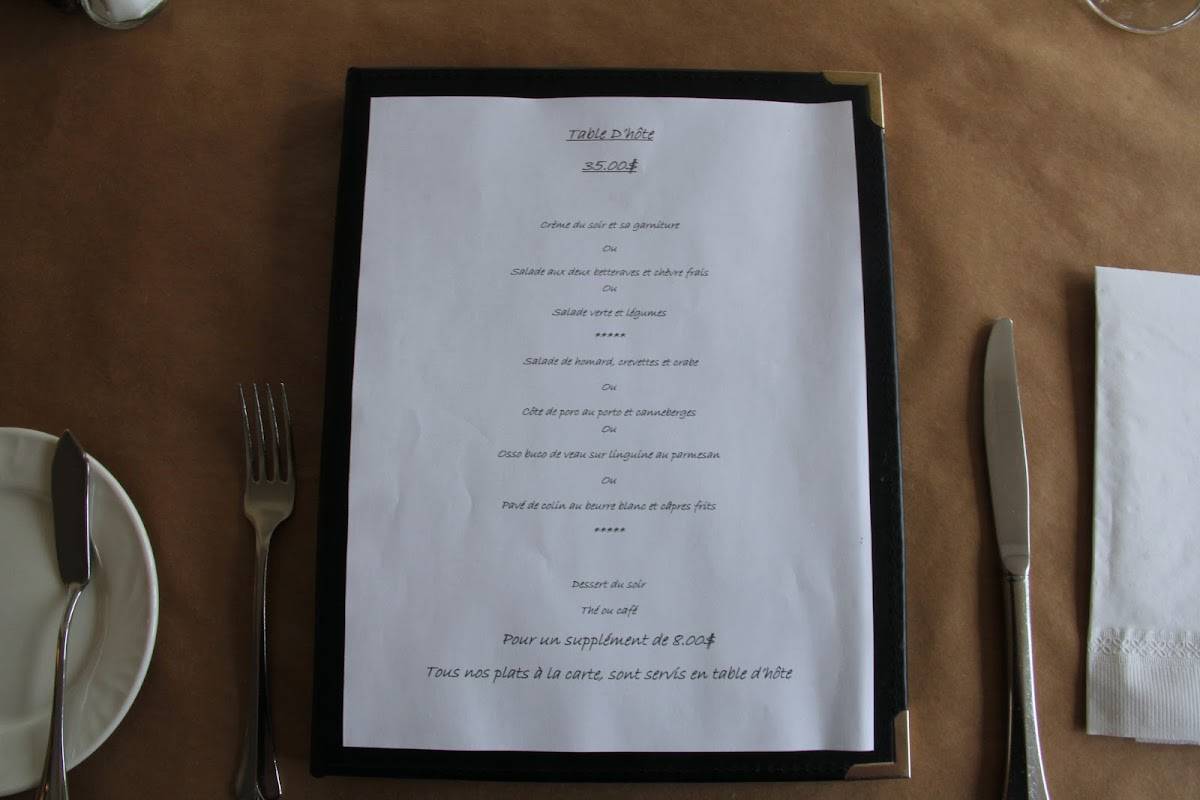 Menu au Et Caetera restaurant, Beloeil