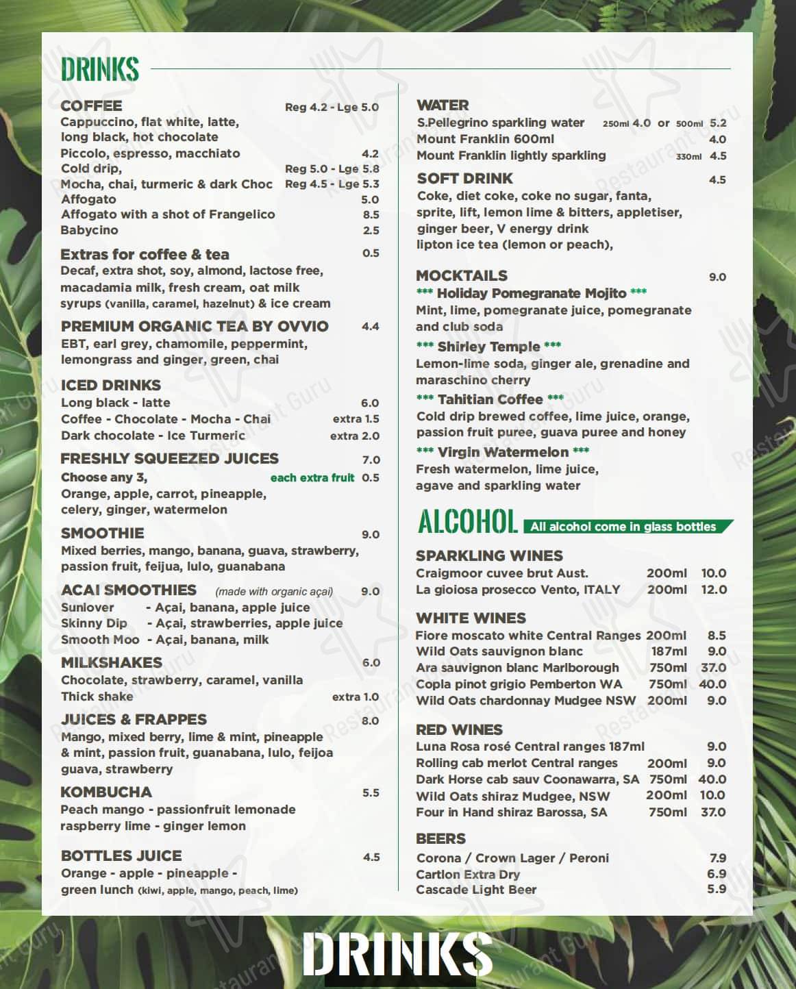 Menu at Eternity Cafe Town Hall Station, Sydney