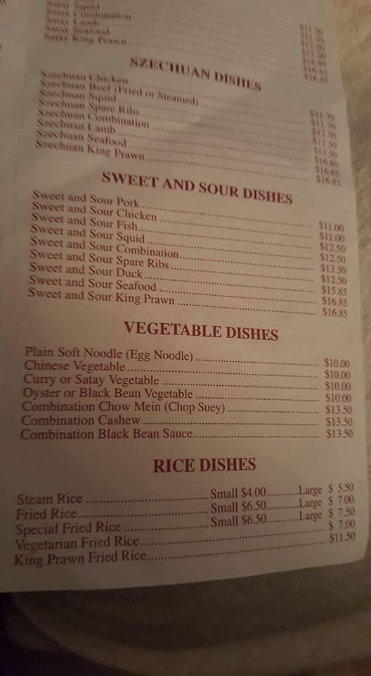 Menu at Everyday Chinese restaurant, Bunbury