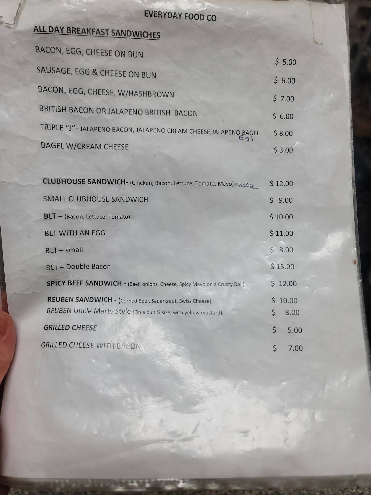 Menu at Everyday Food Co. restaurant, Sherwood Park
