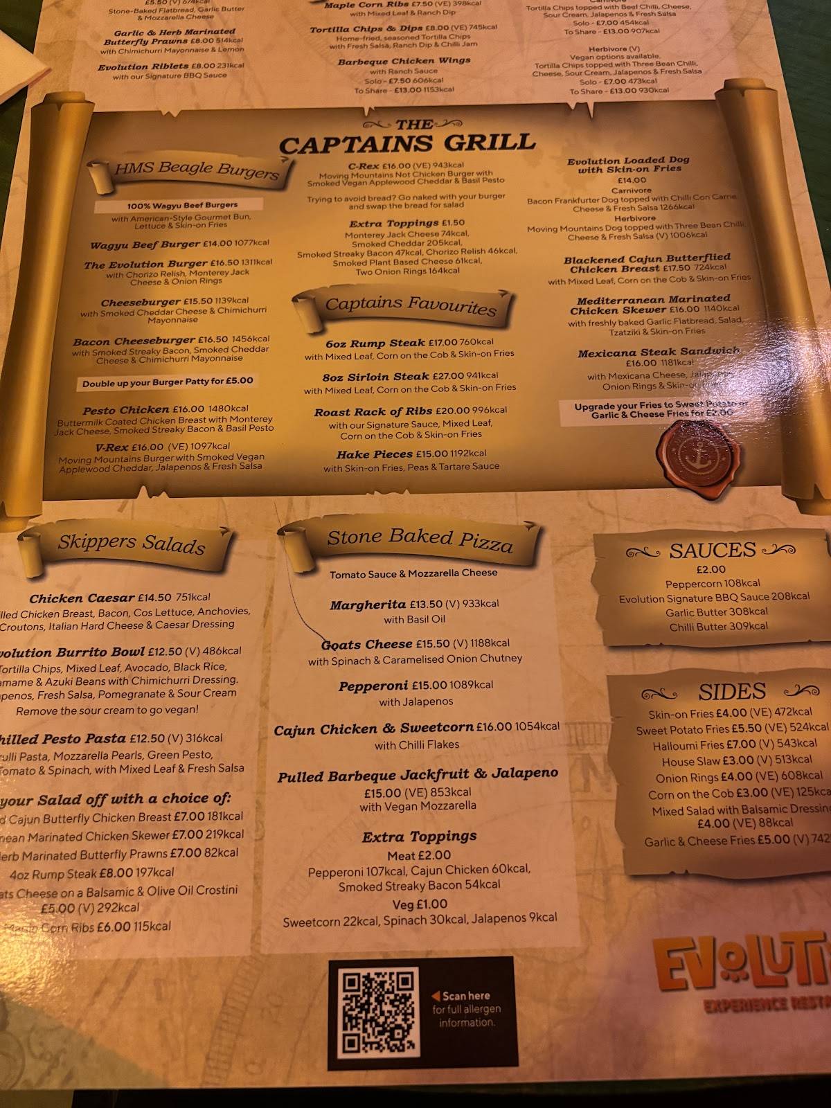 Menu at Evolution Experience Restaurant, Doncaster