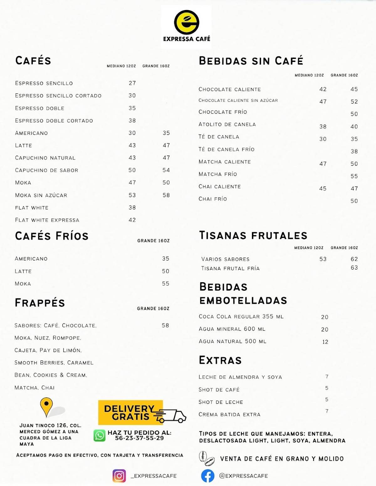 Menu at Expressa Café, Mexico City