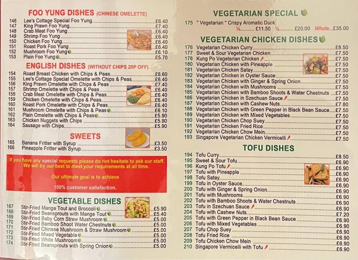 Menu at Lee's Cottage restaurant, Eye