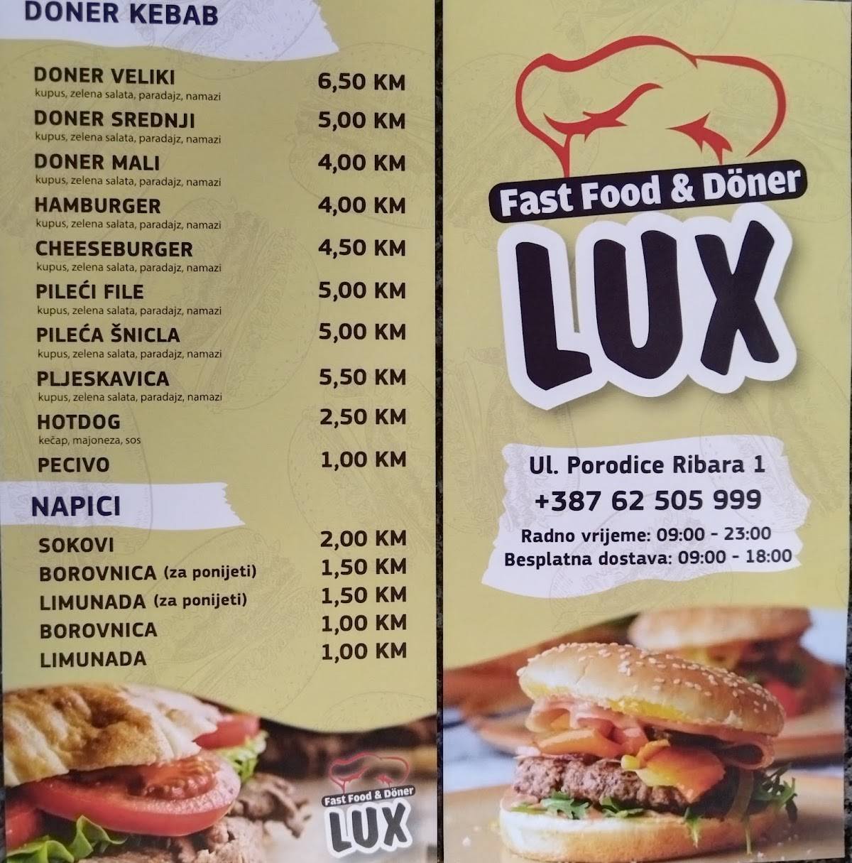 Menu at FAST FOOD LUX, Sarajevo, Porodice Ribar 1