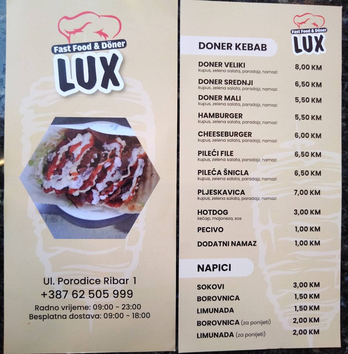 Menu at FAST FOOD LUX, Sarajevo, Porodice Ribar 1
