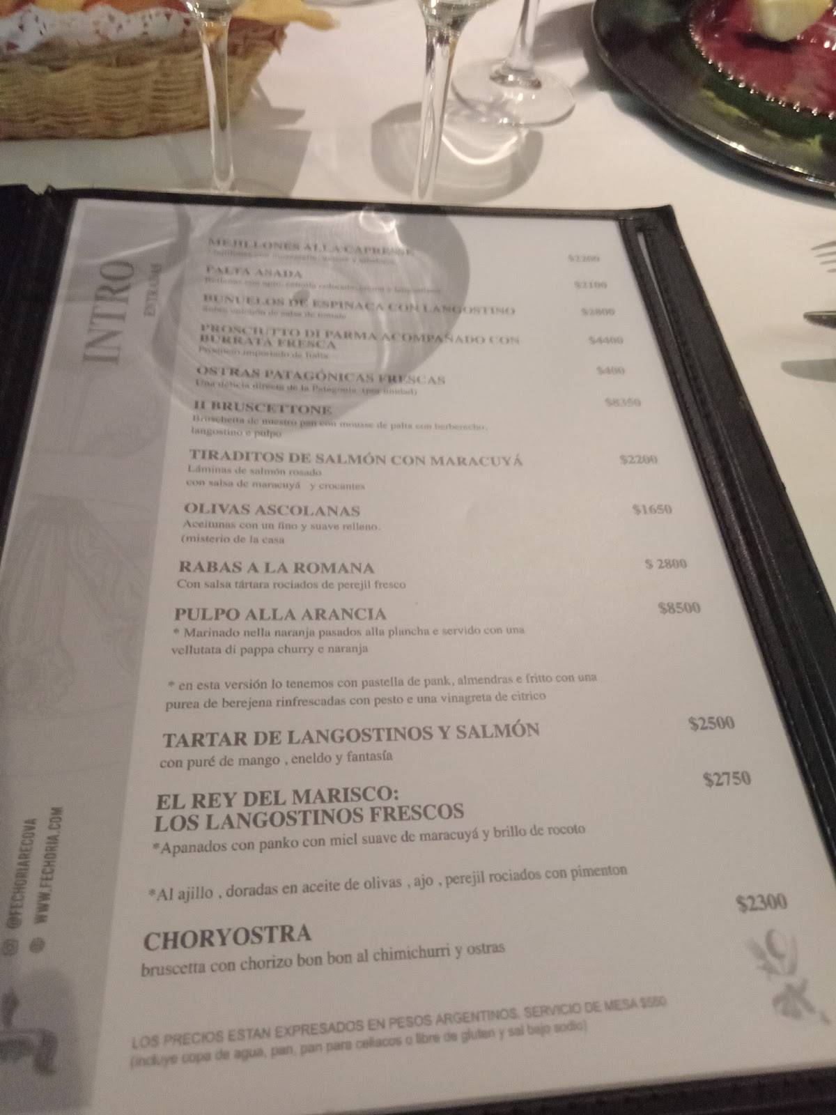 Carta del restaurante FECHORIA Recova, Buenos Aires