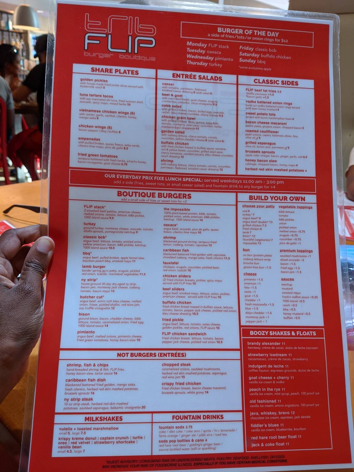 Menu at FLIP burger boutique restaurant, Atlanta, Howell Mill Rd