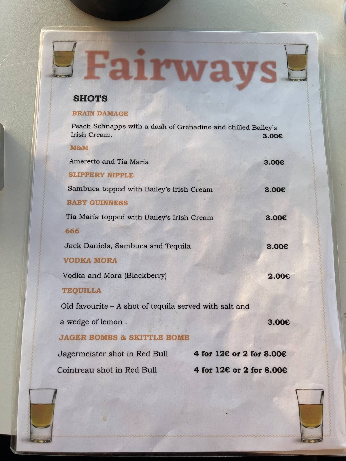 Menu at Fairways pub & bar, Fuente Álamo de Murcia