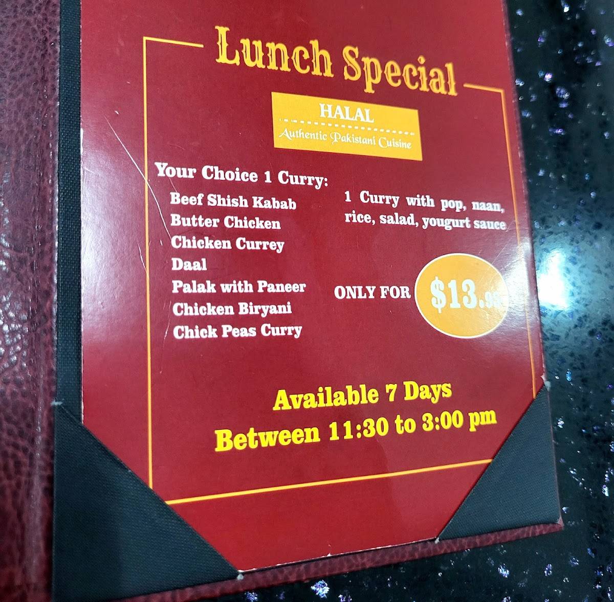 Menu at Faisal Kabab Hut restaurant, Calgary