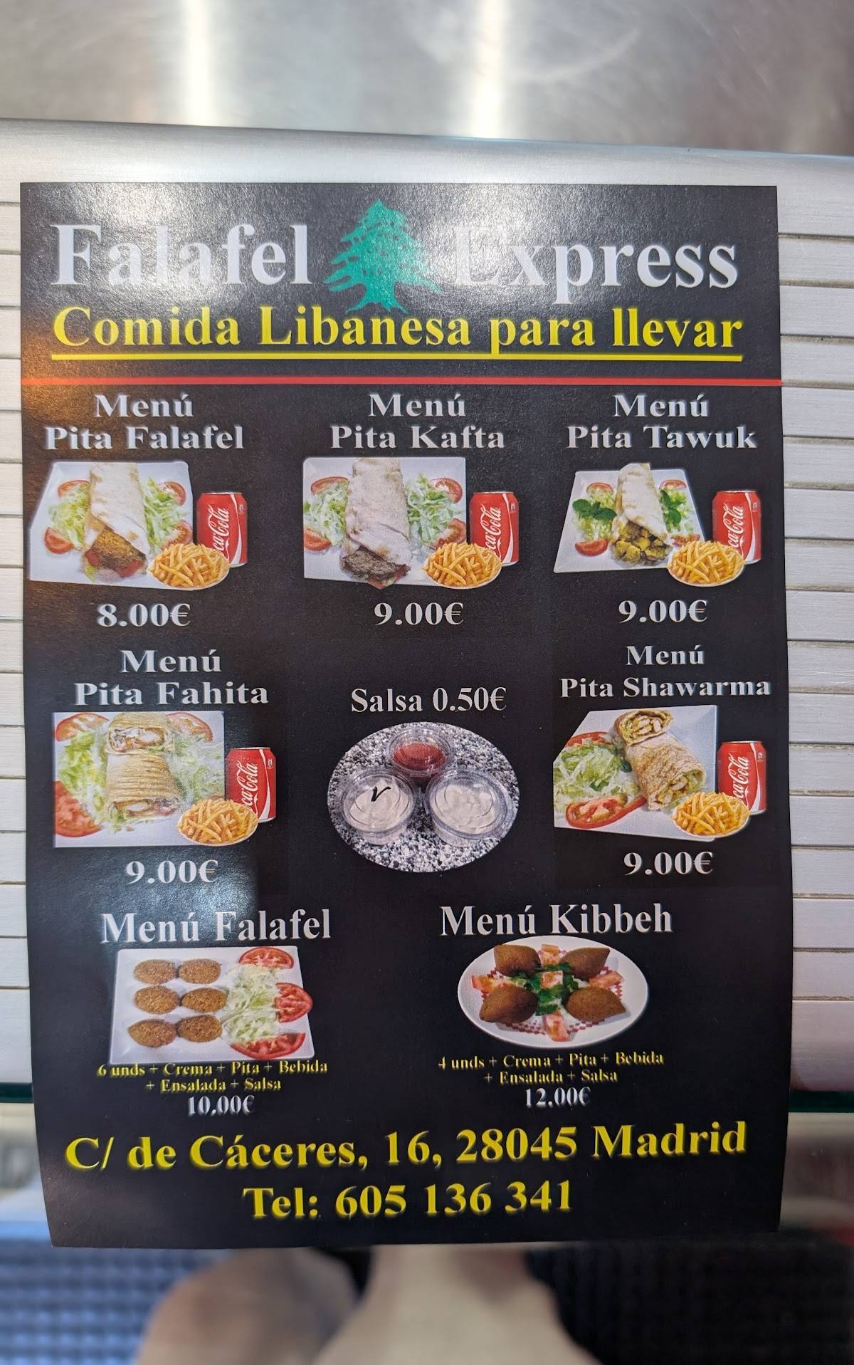 Carta de Restaurante Falafel Express, Madrid