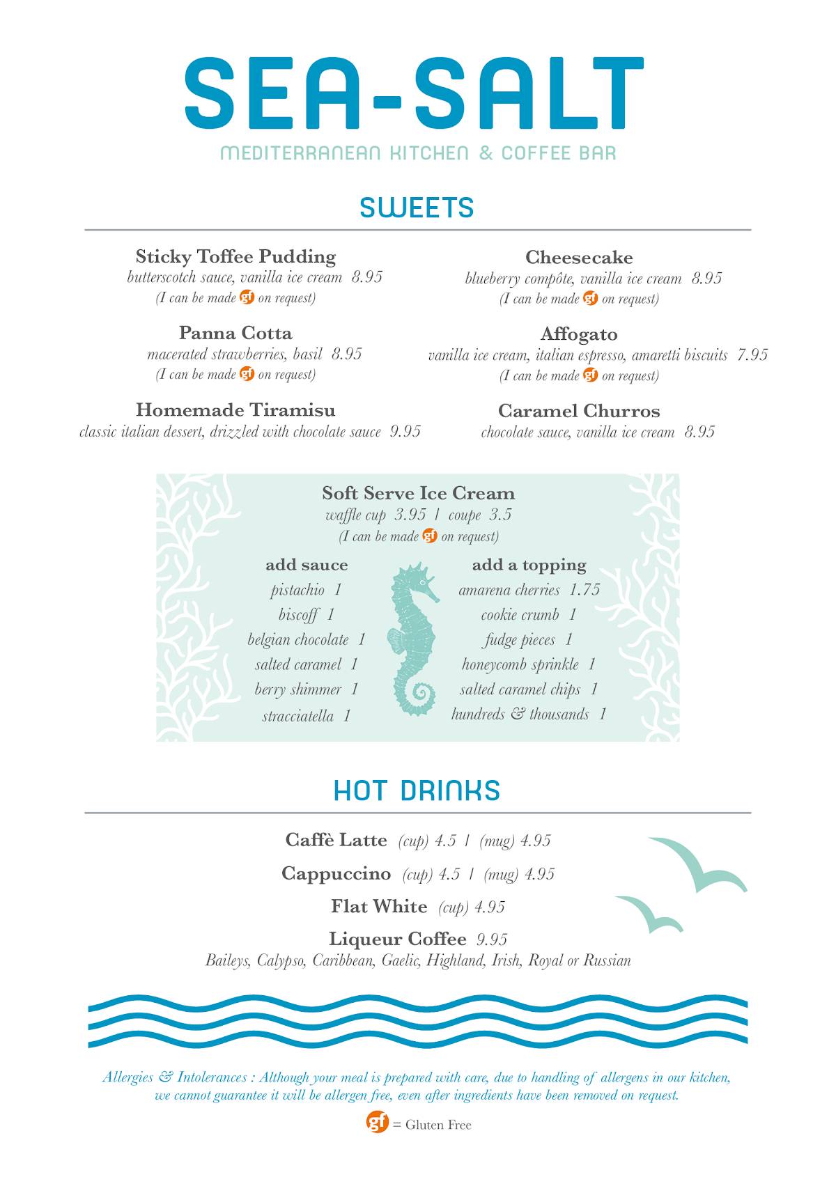 Menu at Sea-Salt restaurant, Falkirk
