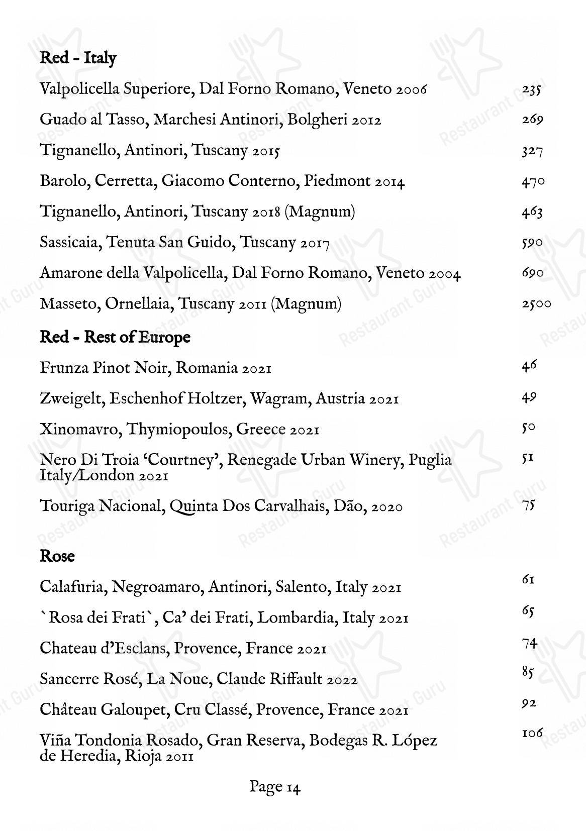 Menu at Fallow restaurant, London