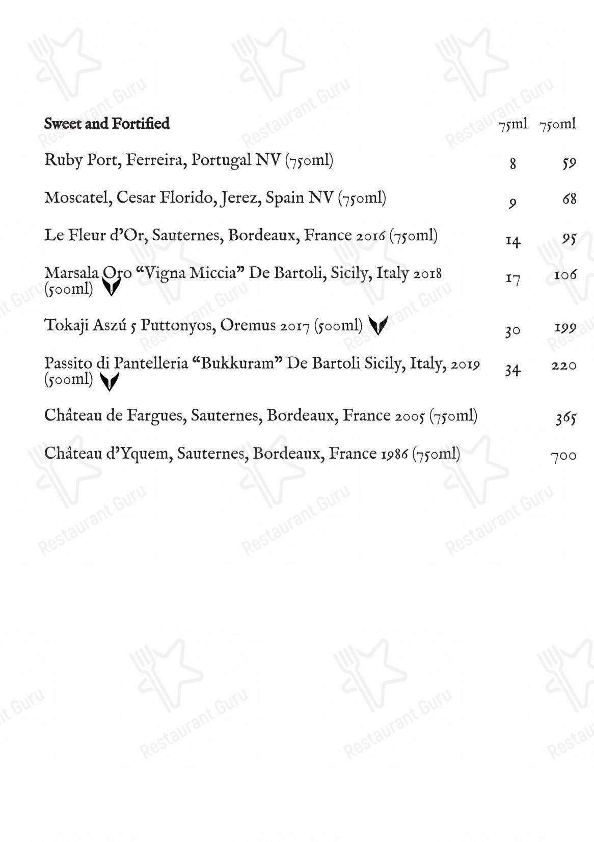 Menu at Fallow restaurant, London
