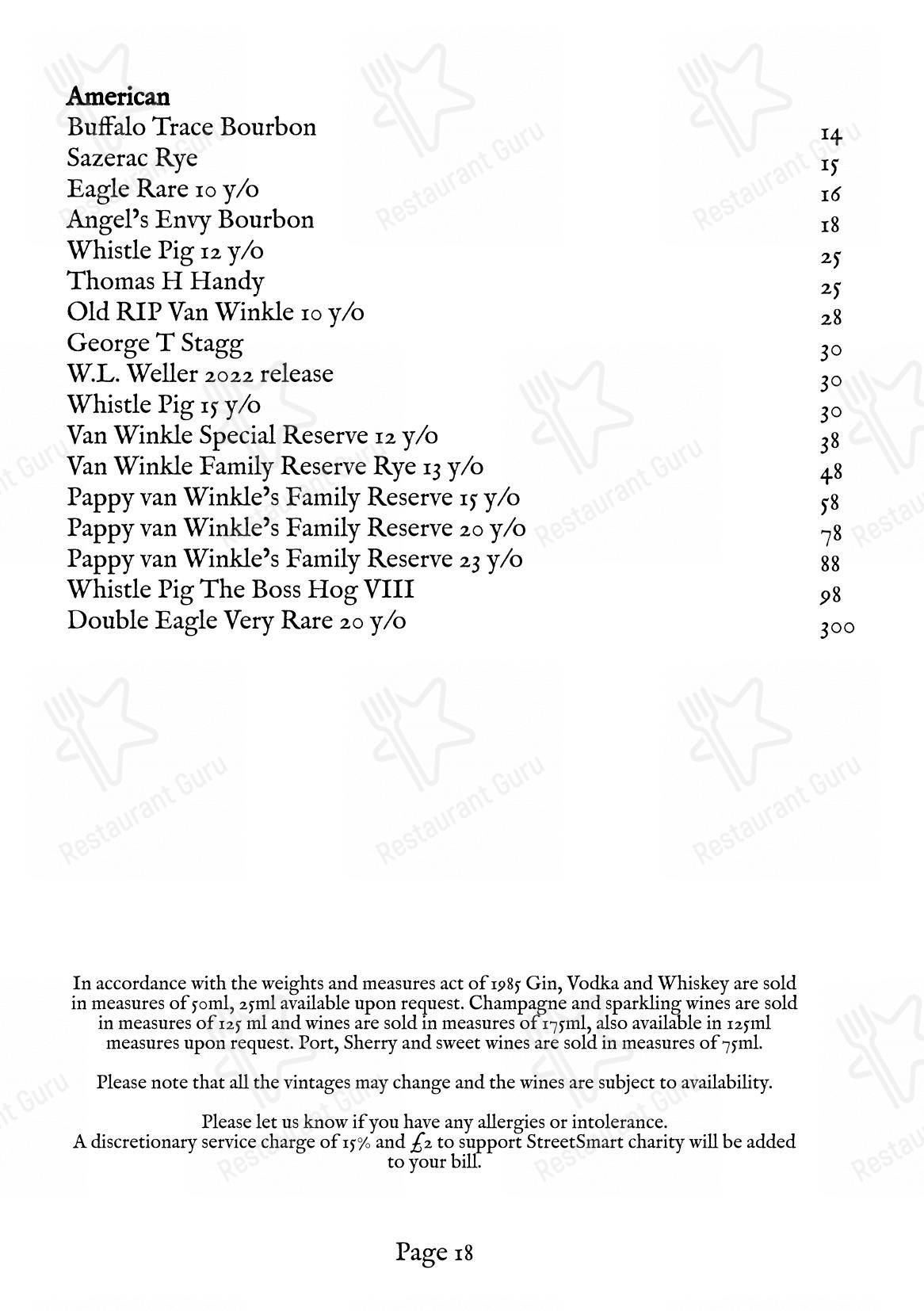 Menu at Fallow restaurant, London