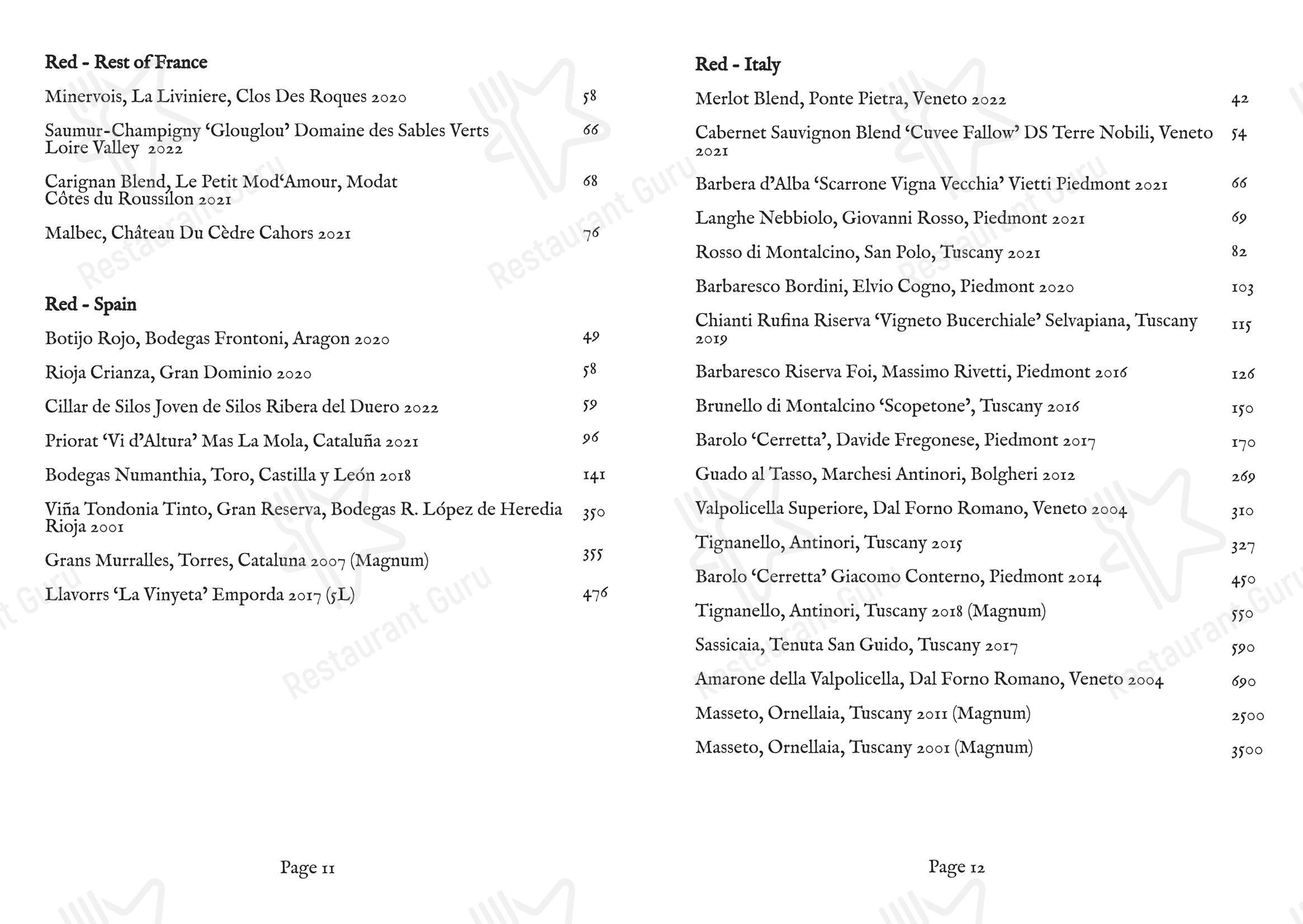 Menu at Fallow restaurant, London