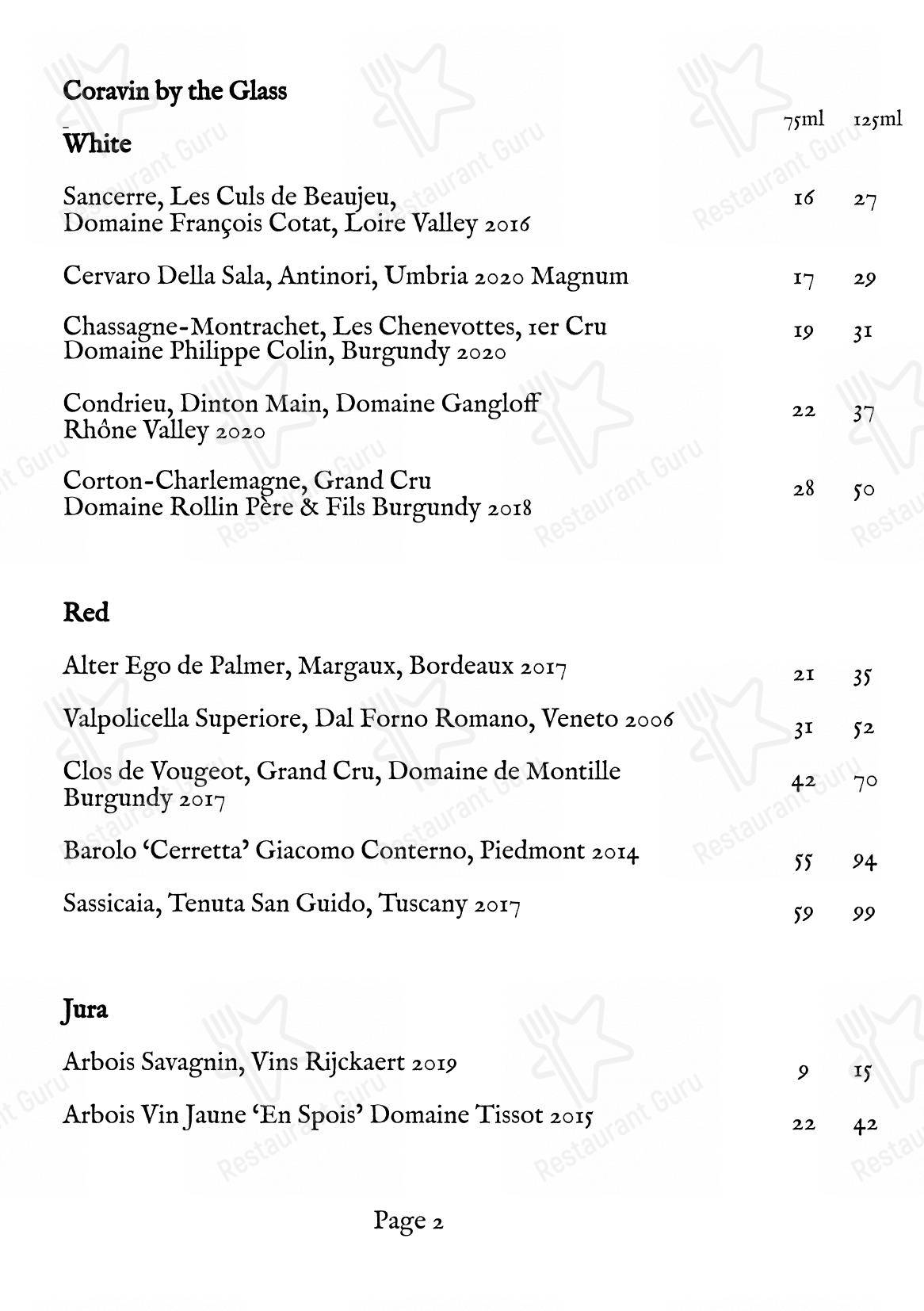 Menu at Fallow restaurant, London