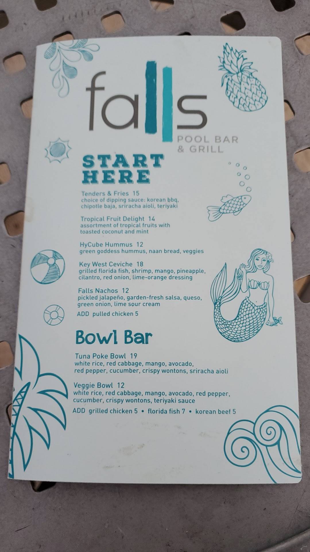 Menu at Falls Pool Bar & Grill, Orlando