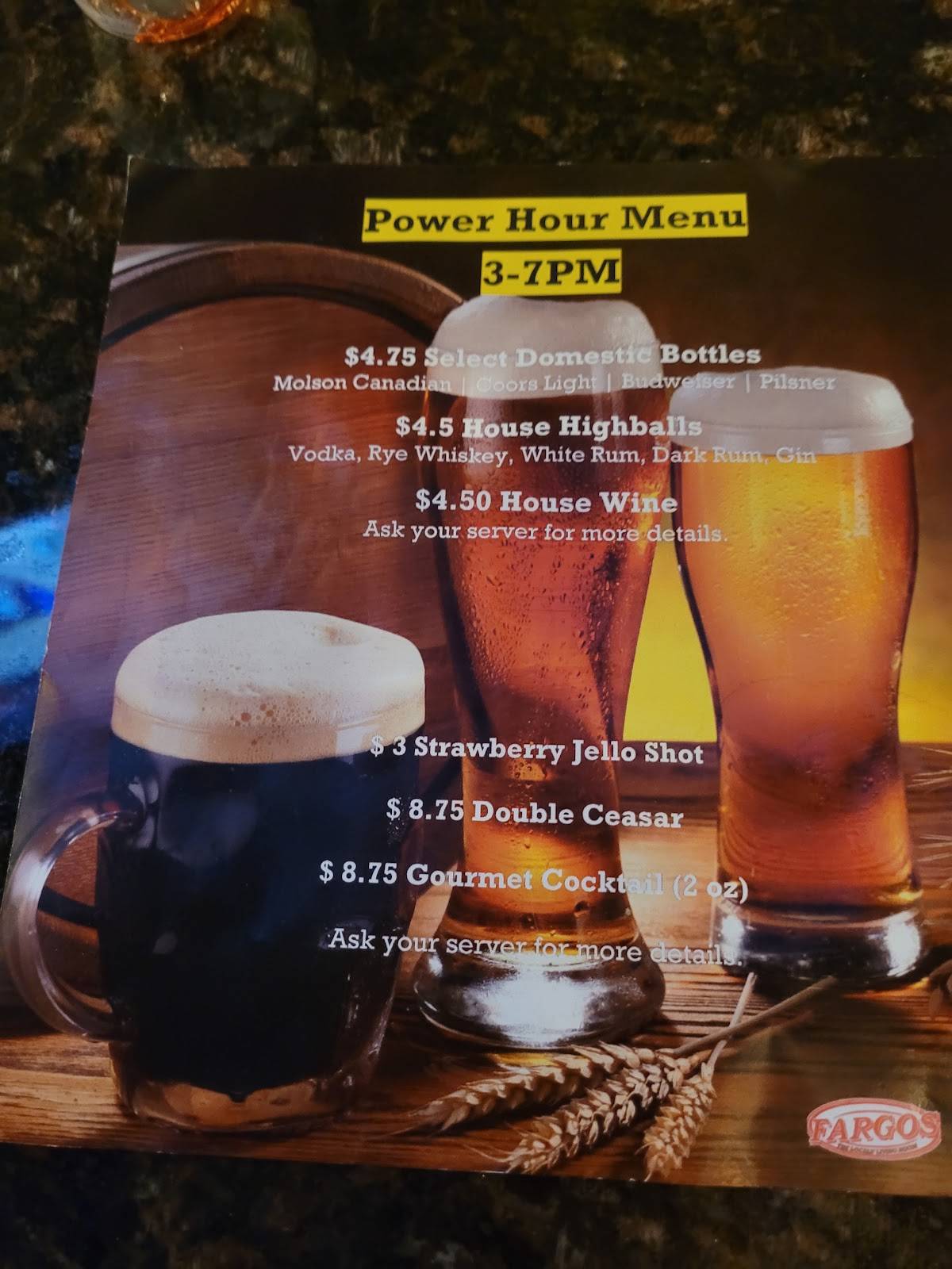 Menu at Fargos on 50th restaurant, Edmonton