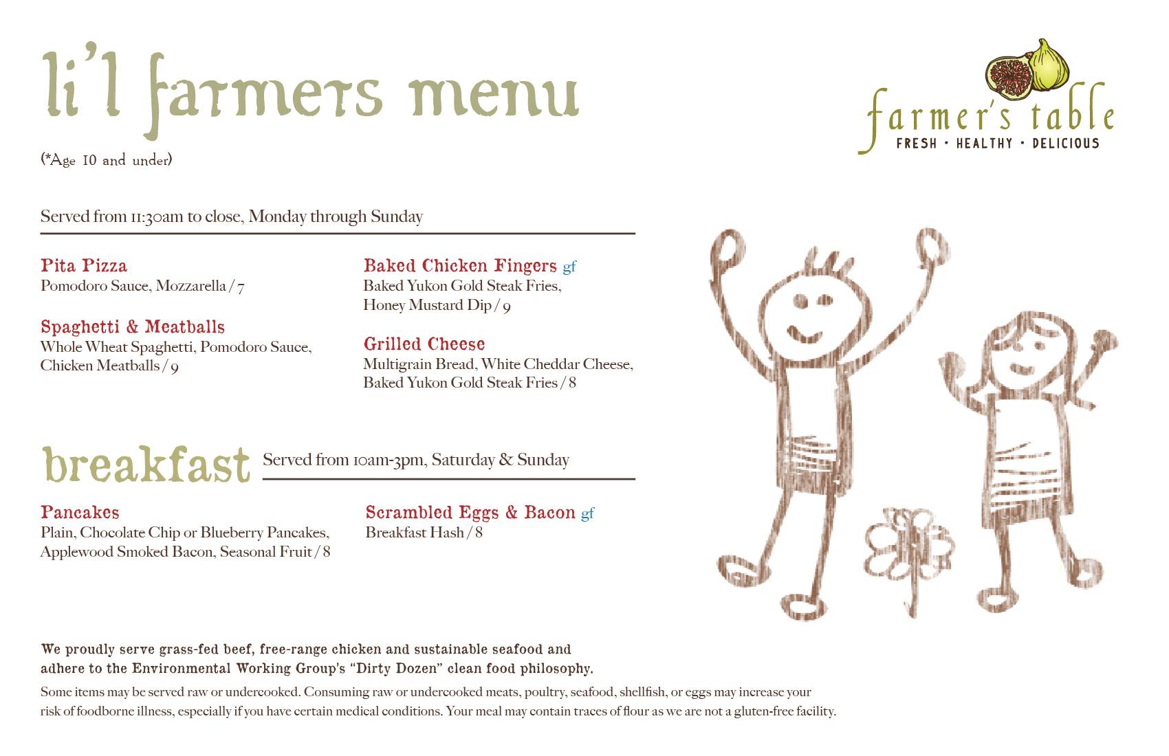 Menu at Farmer's Table pub & bar, Boca Raton
