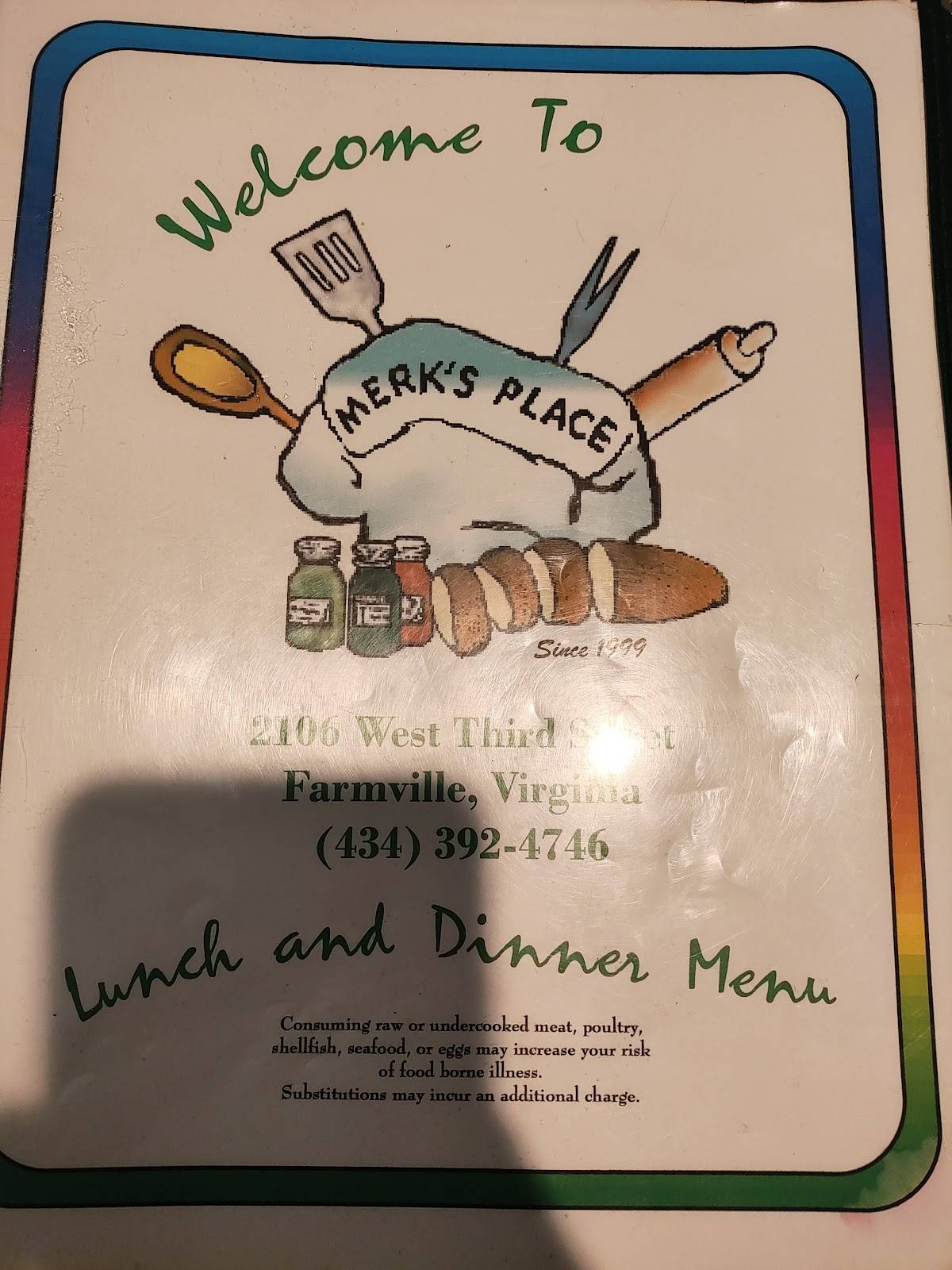 Menu at Merk's Place pizzeria, Farmville, W 3rd St
