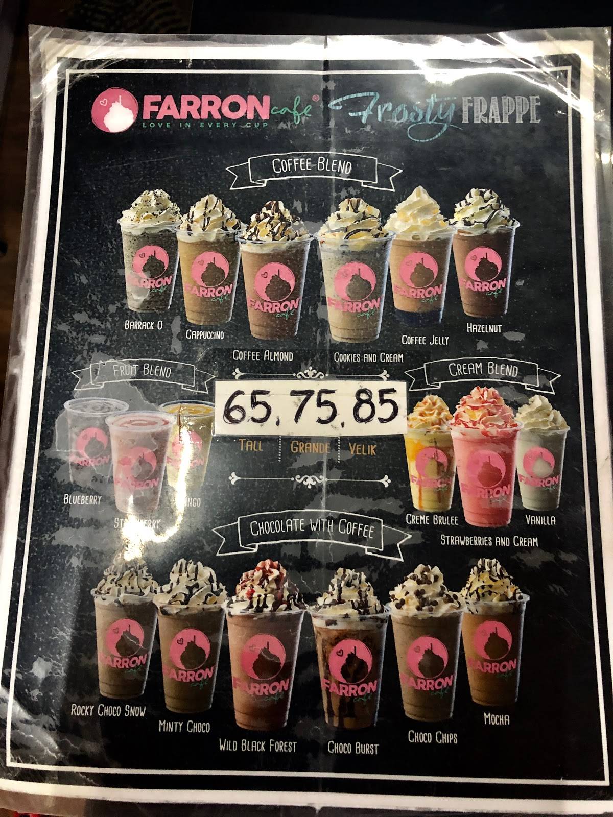 Menu at Farron Cafe, Manila, HXQM+Q97