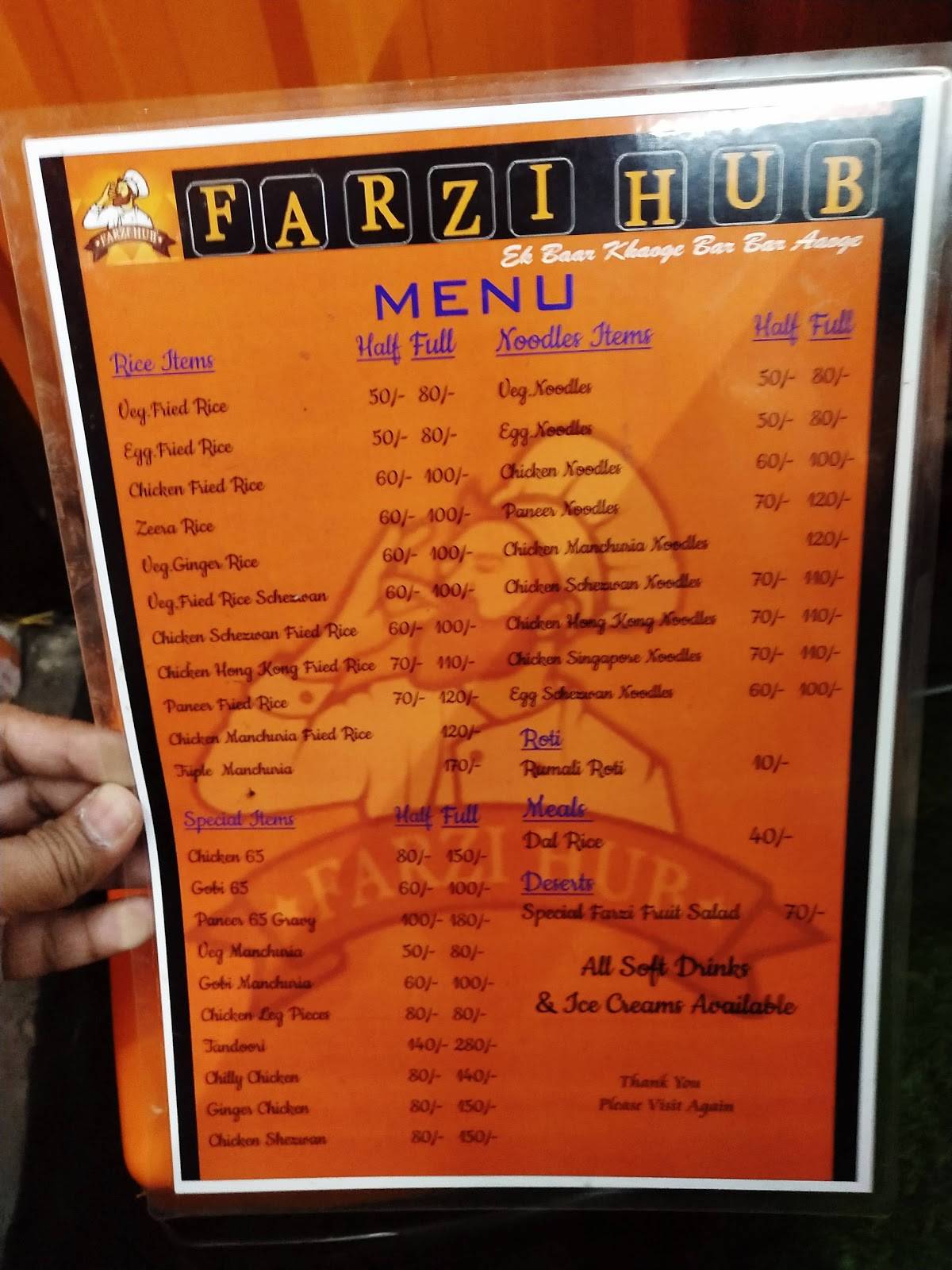 Menu at Farzi Hub, Hyderabad