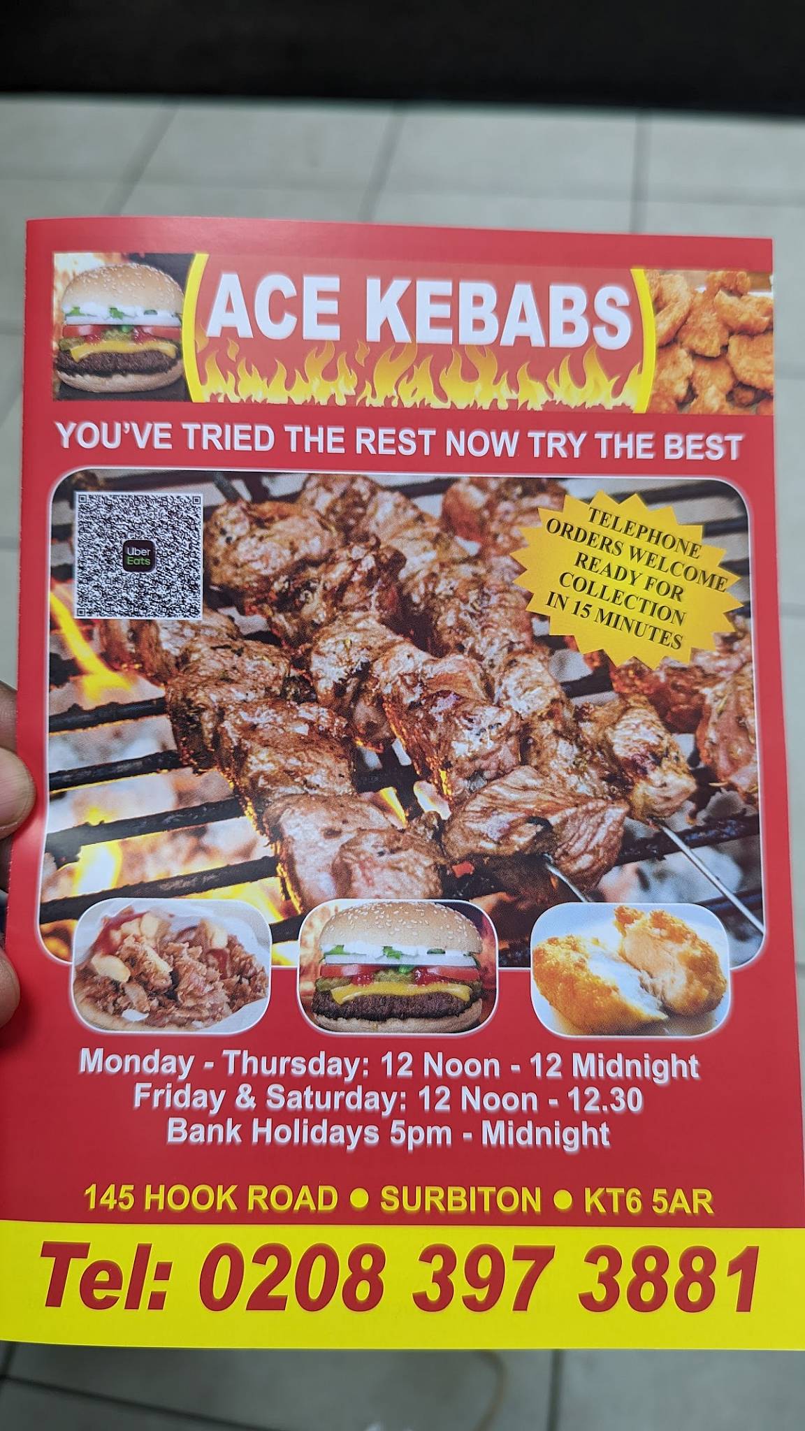 Menu at Ace Kebabs fast food, Surbiton, 145 Hook Rd