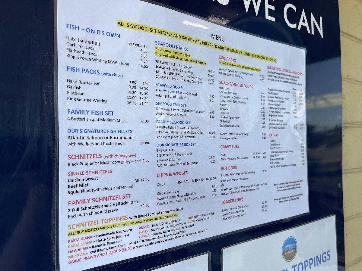 Menu at Ardrossan Seafood & Schnitzels fast food, Ardrossan
