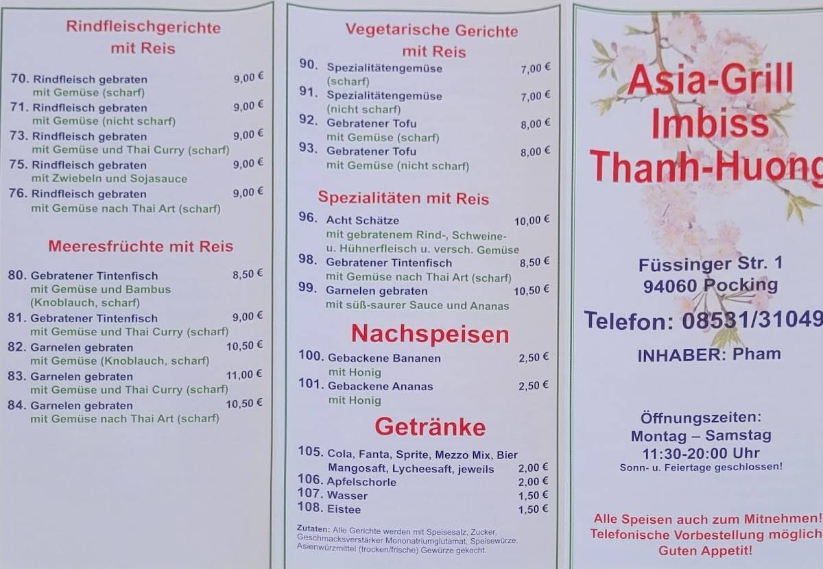 Speisekarte von Asia Grill Imbiss fast Food, Pocking
