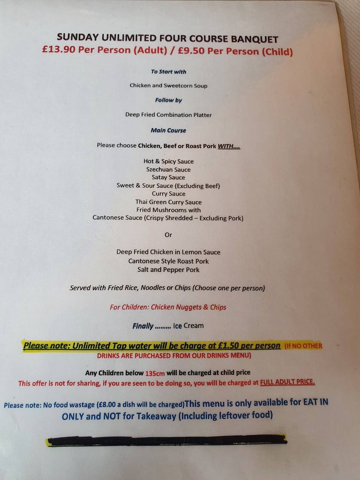 Menu at Beijing Restaurant, Leyland