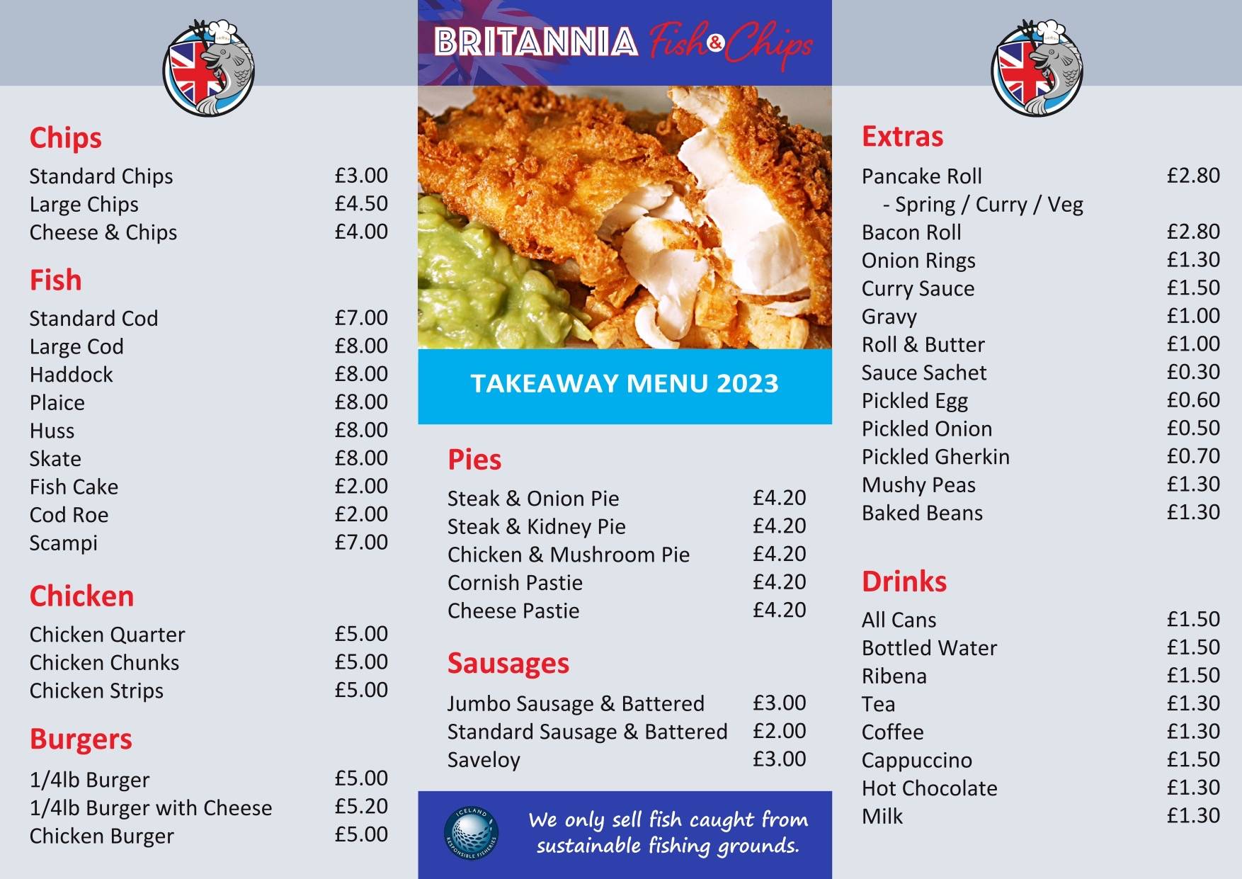 Menu at Britannia Fish and Chips fast food, Portsmouth