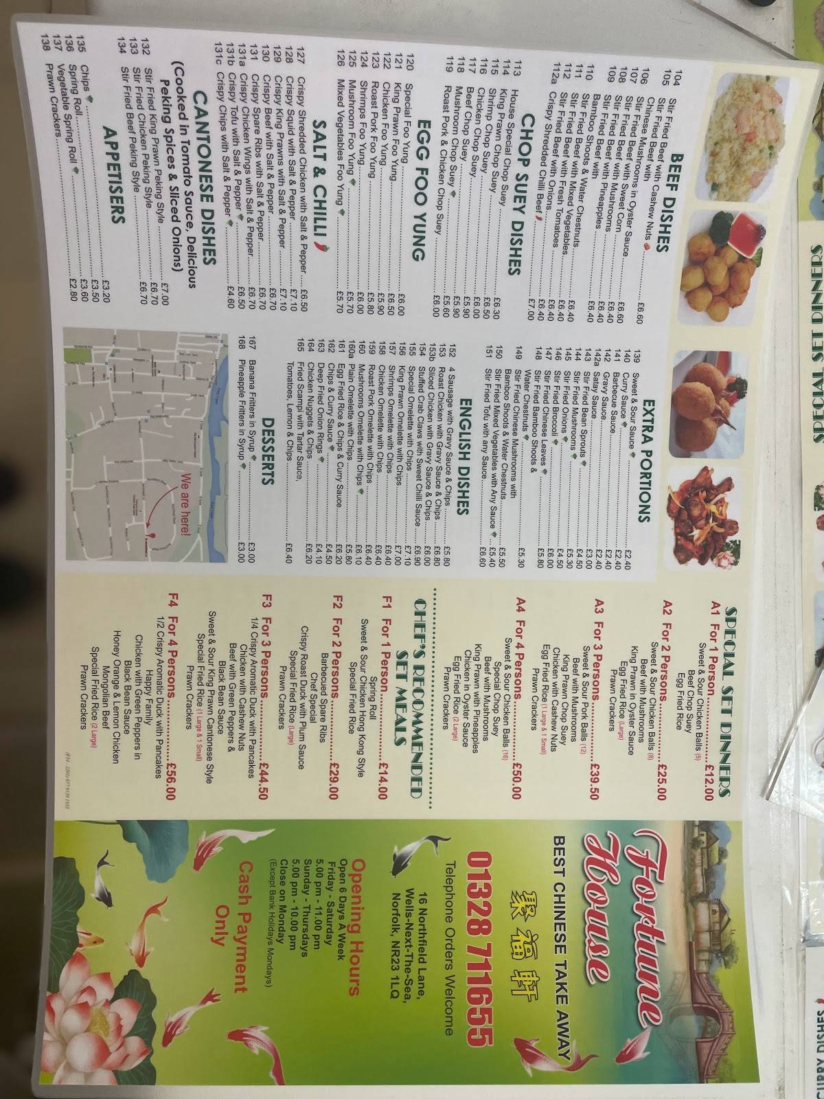 Menu at Fortune House Chinese Take Away fast food, Wells-next-the-Sea