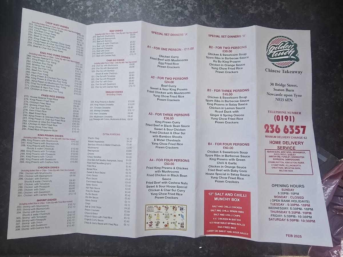 Menu at Golden Touch Chinese Takeaway fast food, Newcastle upon Tyne